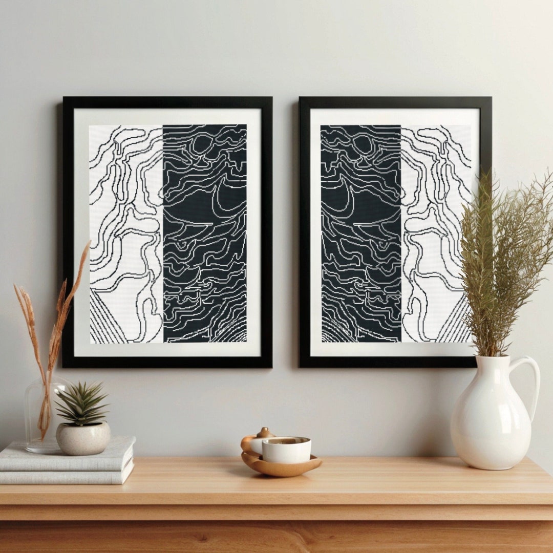 Abstract Blackwork Art Cross Stitch Pattern, Lines in Black and White ...