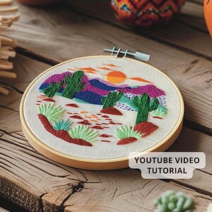 Southwestern Landscape Embroidery Digital Patterns With Video Tutorial, Cacti Desert Scenery ...