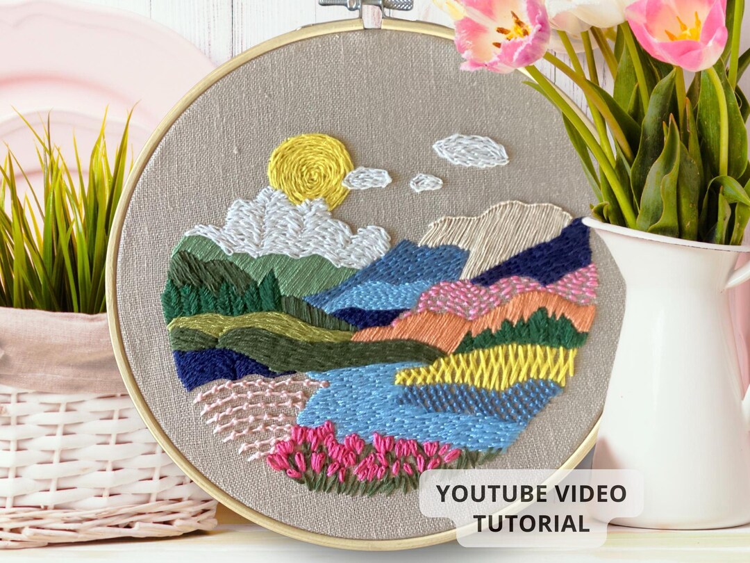 River Fields Scenery Embroidery Pattern With Step by Step Video and ...