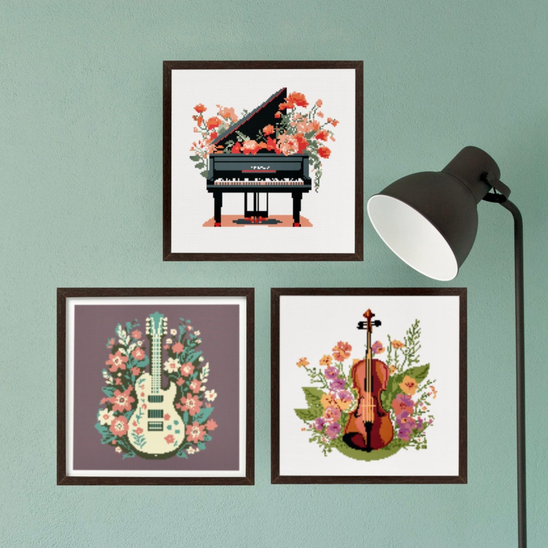 Musical Instruments Bundle Cross Stitch Patterns, Piano Guitar Violin ...