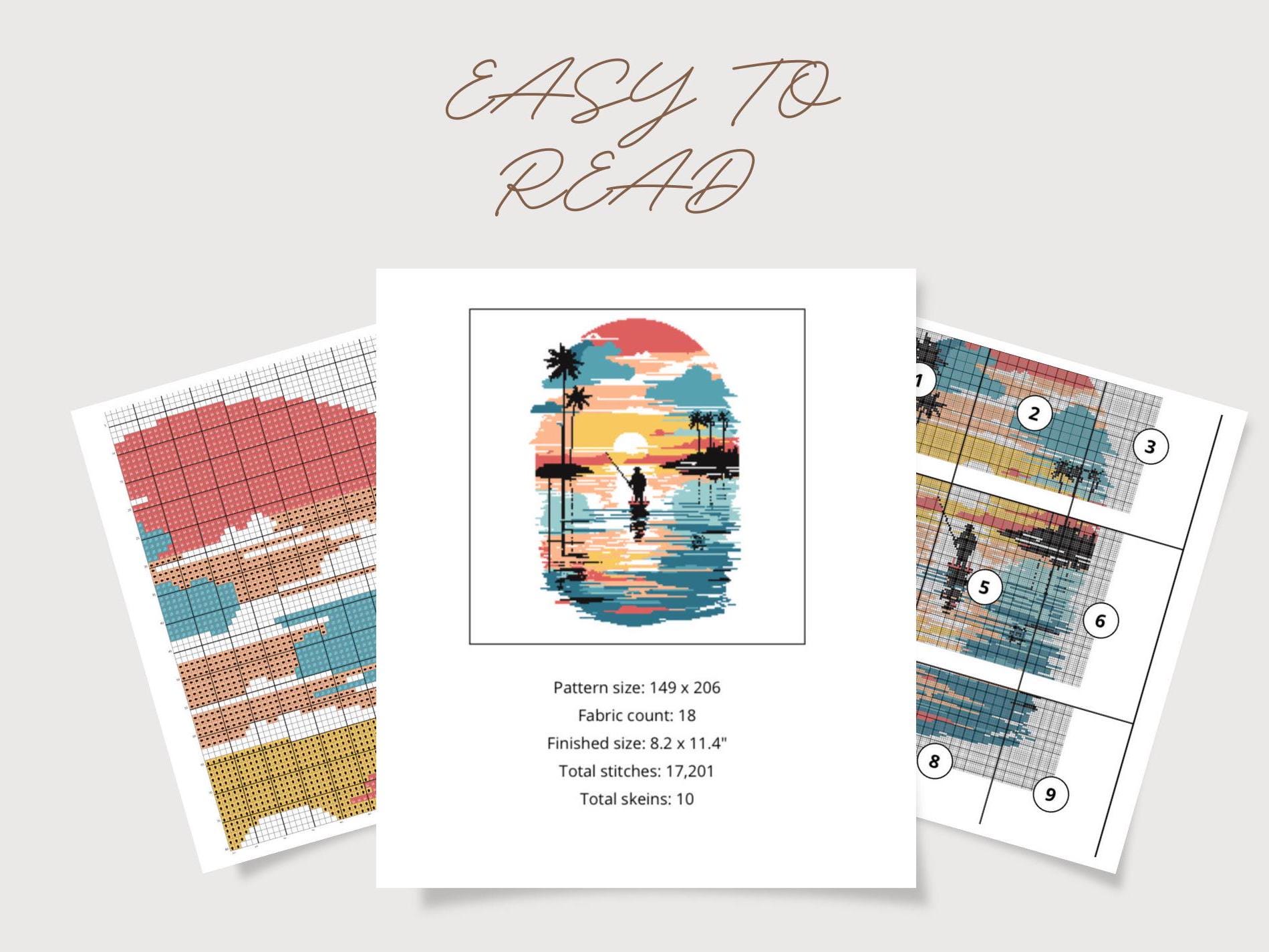 Fisherman Cross Stitch Pattern: Minimalist Fishing Embroidery Design ...