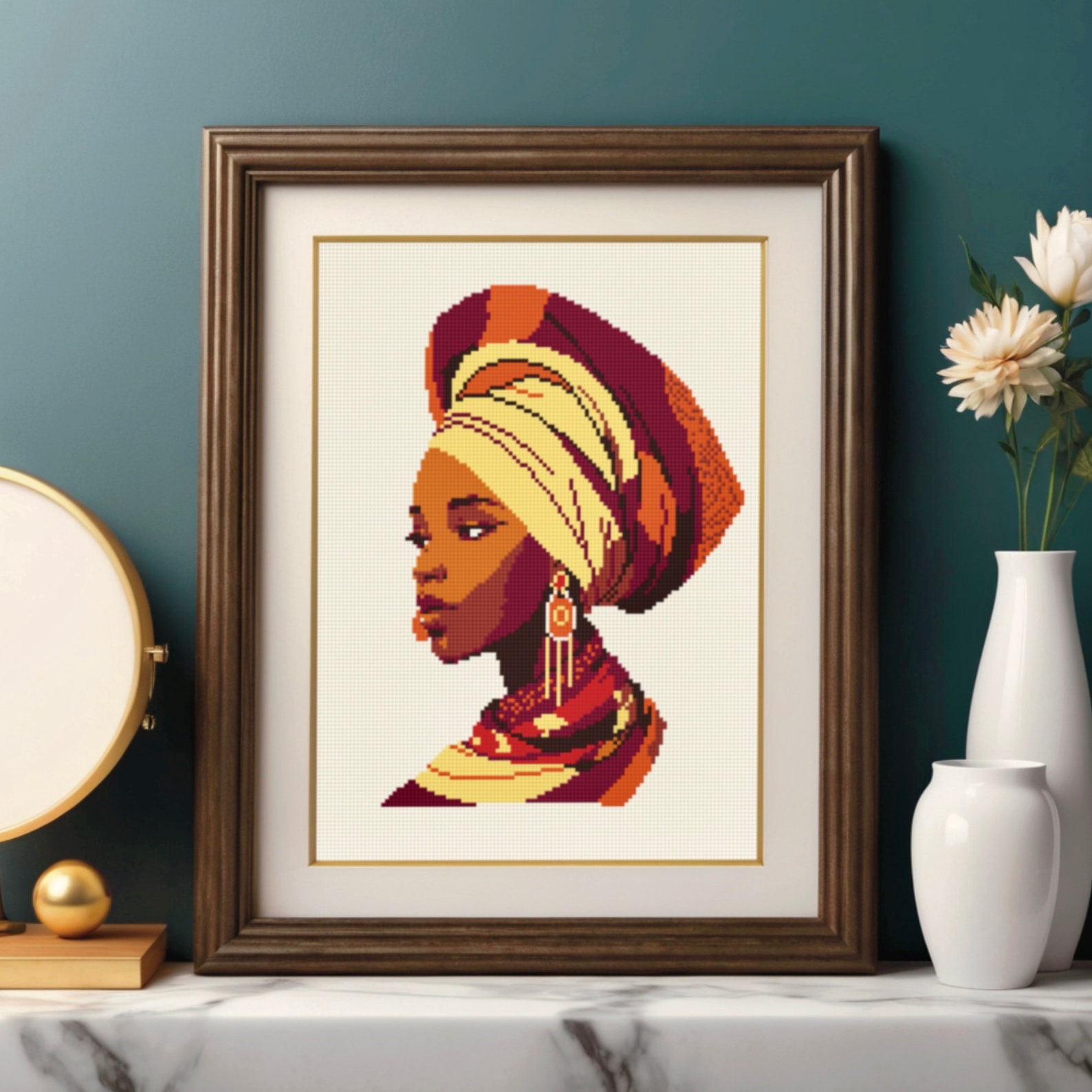 Traditional African Cross Stitch Pattern, African Woman With Head Wrap ...