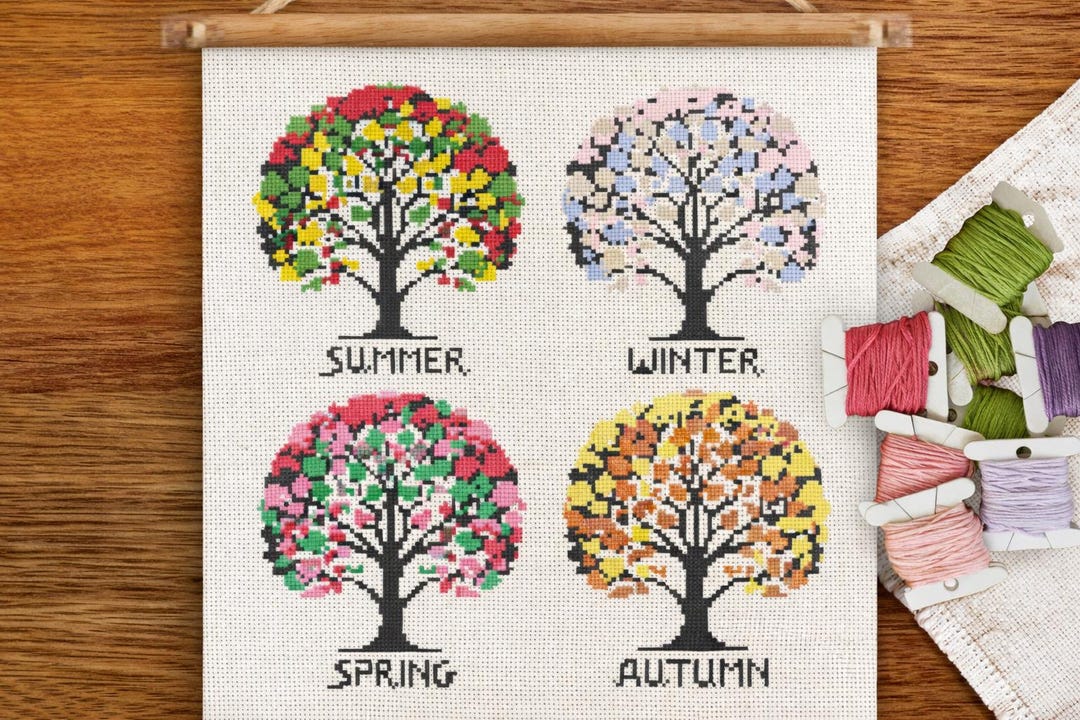 Four Seasons Tree Cross Stitch Pattern: Weather Nature Needlepoint ...