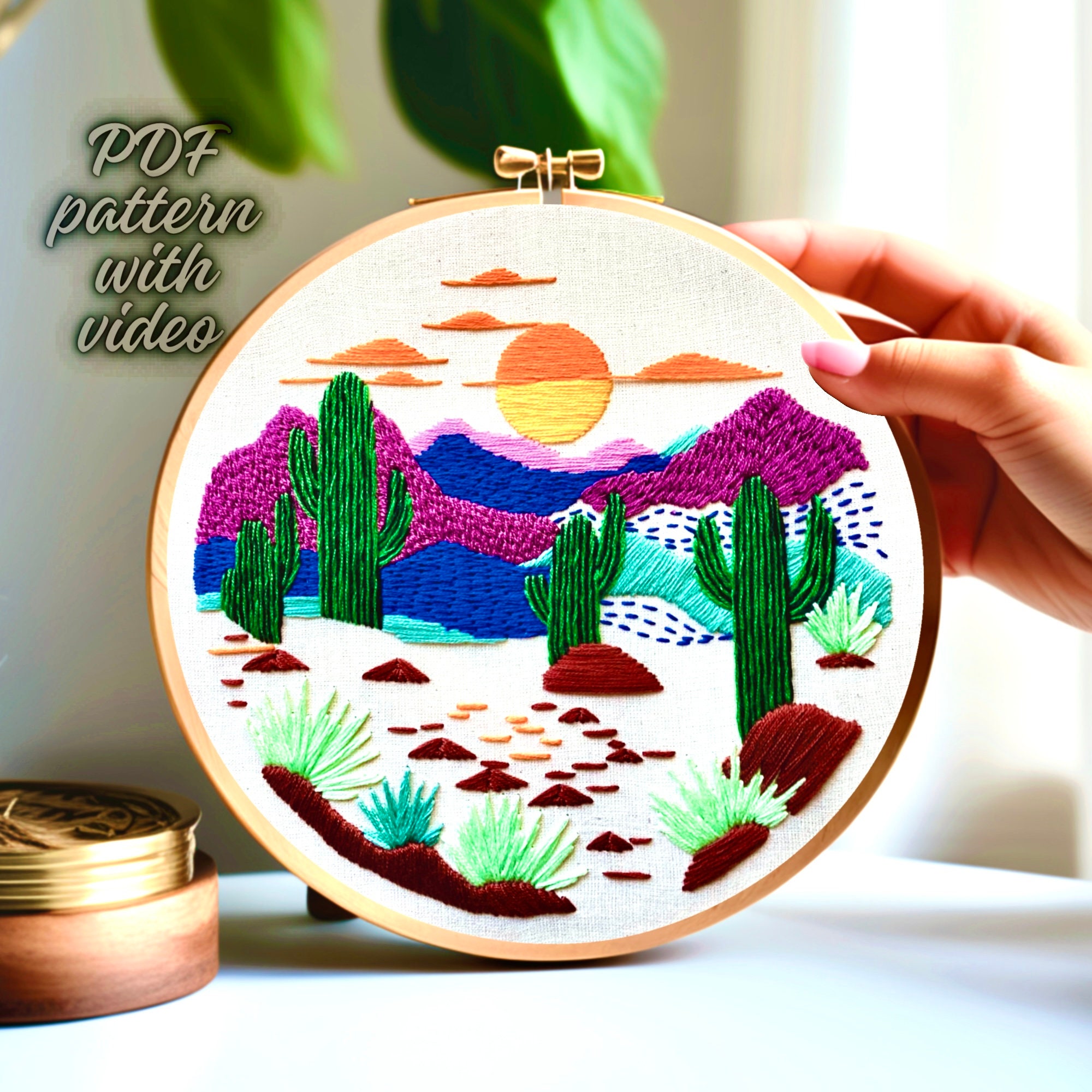 Western Landscape Embroidery Art With Video Guide, Cacti Southwestern ...