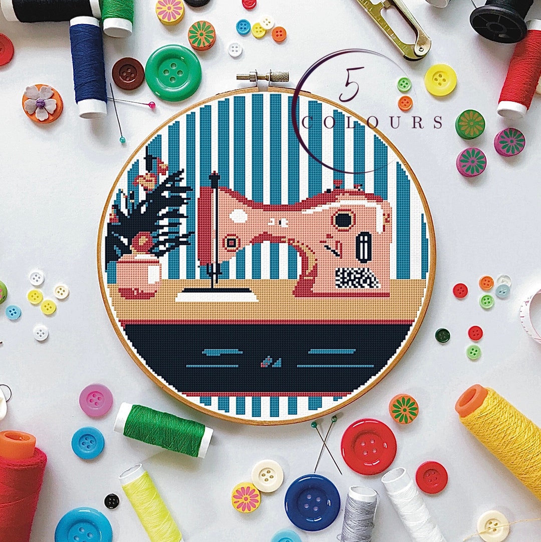 Sewing Machine Cross Stitch Pattern, Craft Room Cross Stitch Pattern ...