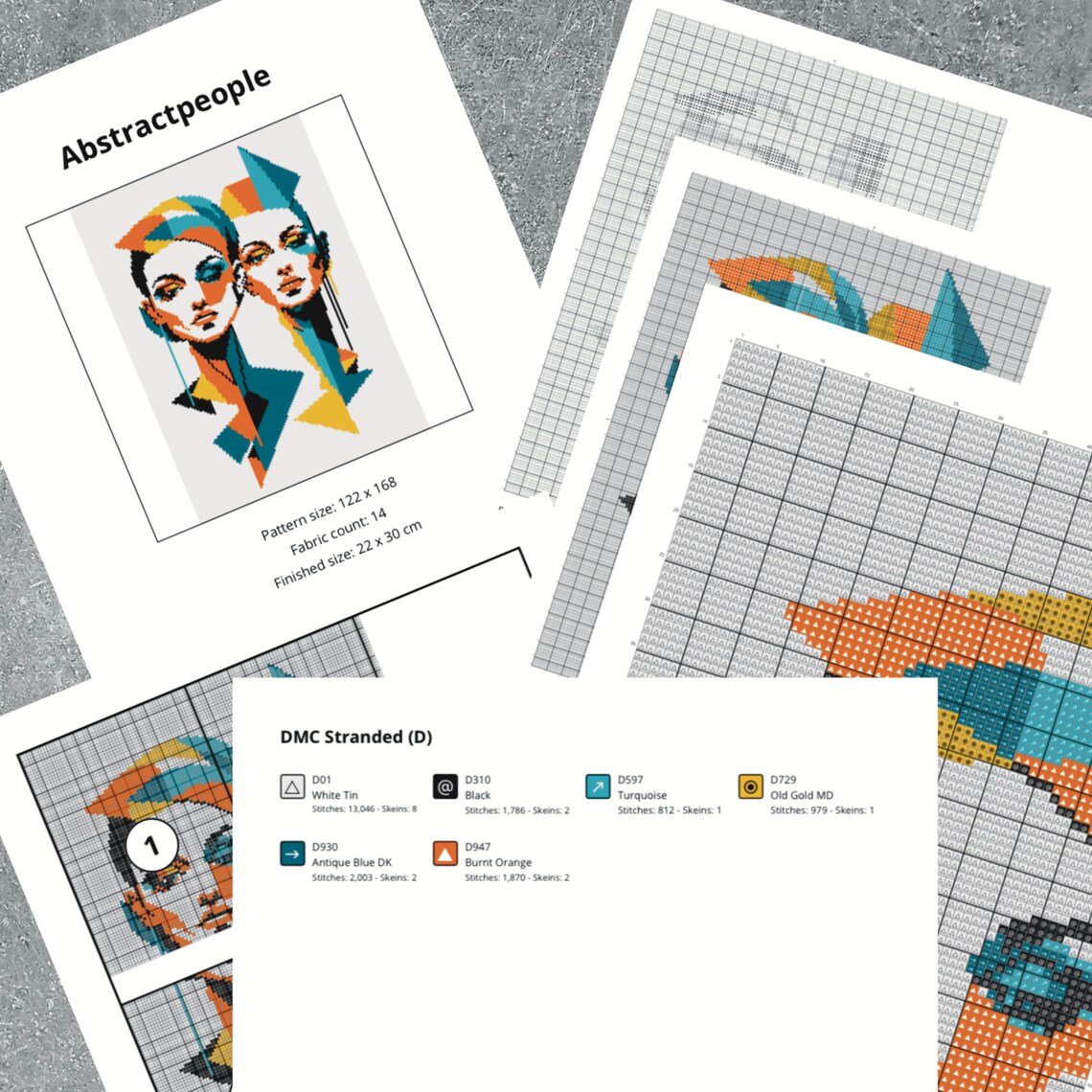 Cubism Abstract Cross Stitch Pattern, Minimalistic Geometric Cross ...