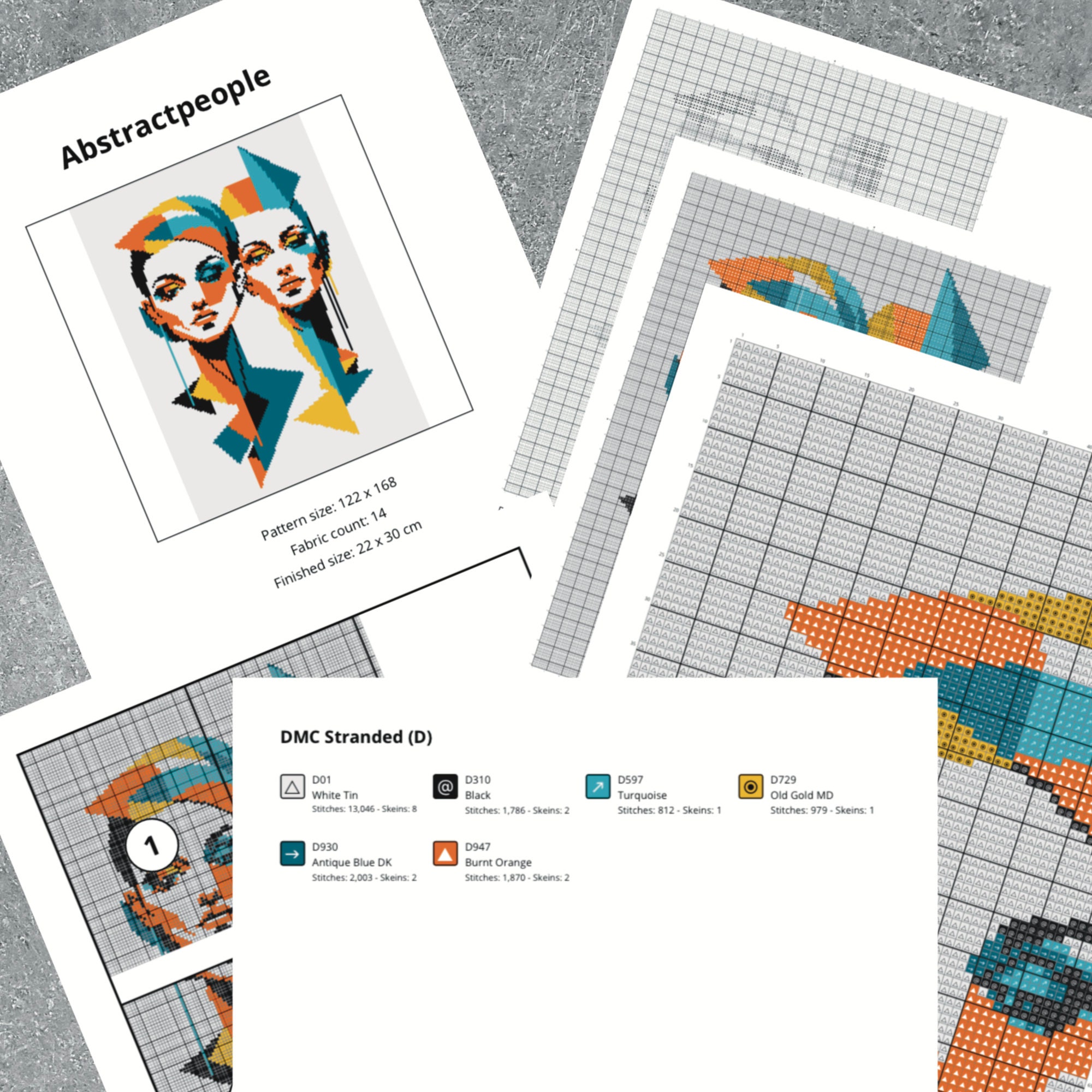 Cubism Abstract Cross Stitch Pattern, Minimalistic Geometric Cross ...