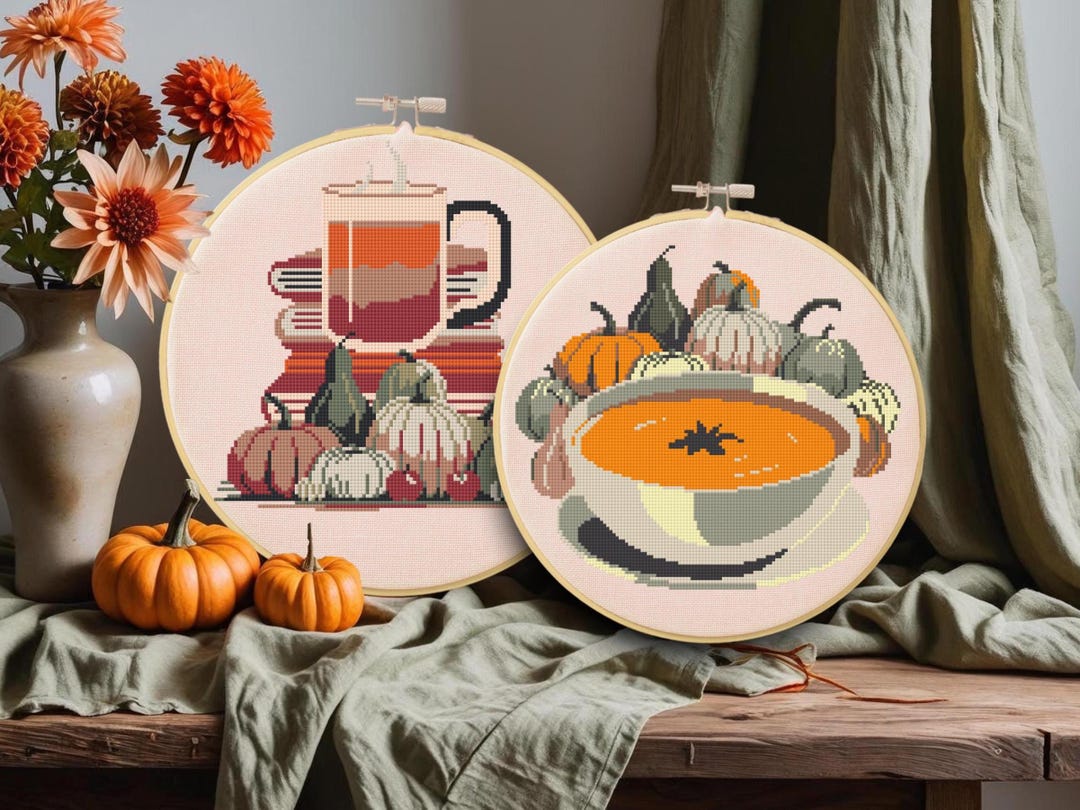 Autumnal Cross Stitch Pattern Set: Bookish Fall Food, 9-inch Hoop (PDF ...