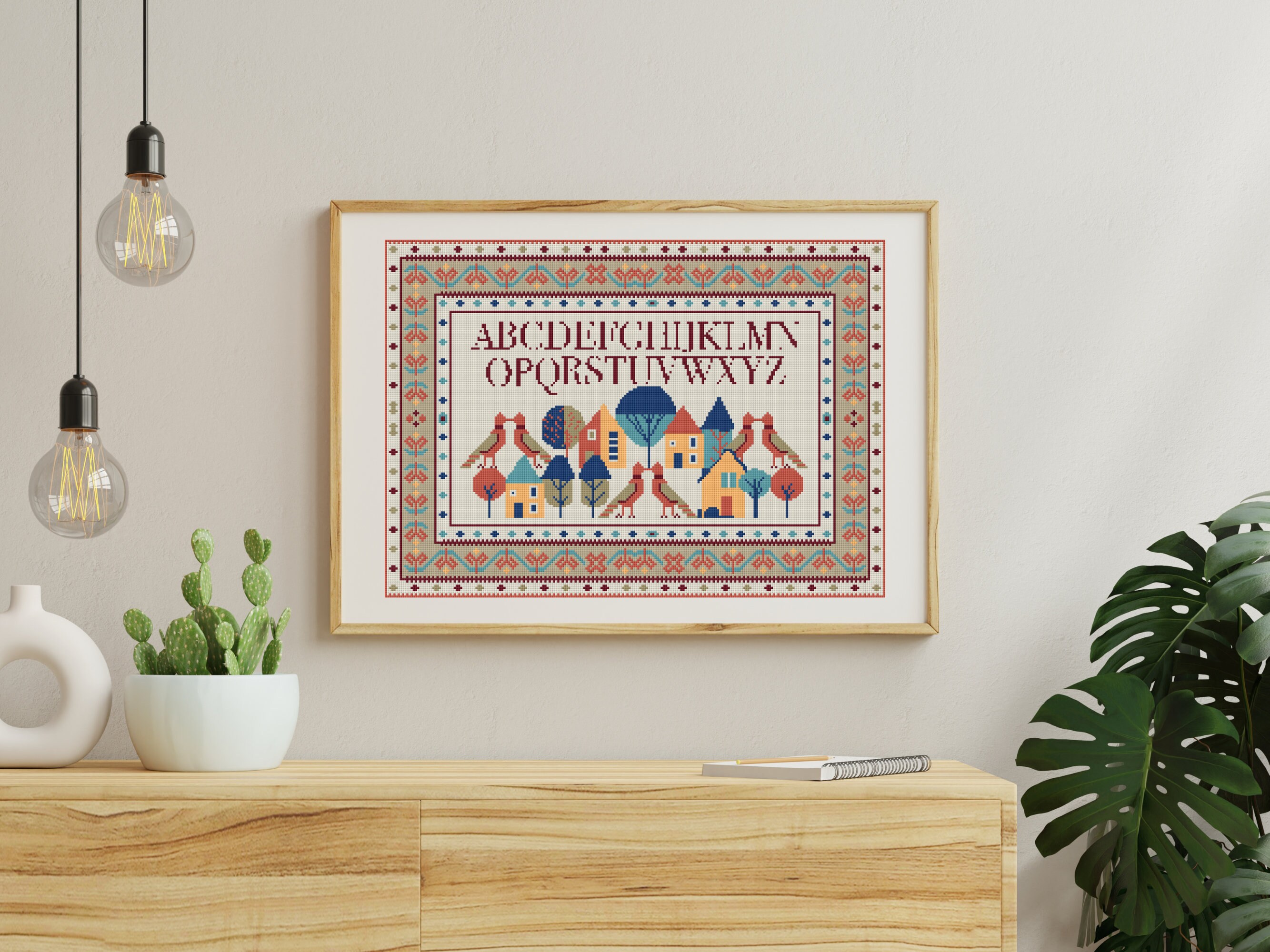 Primitive Sampler Alphabet Village Cross Stitch Pdf Pattern, Houses and ...