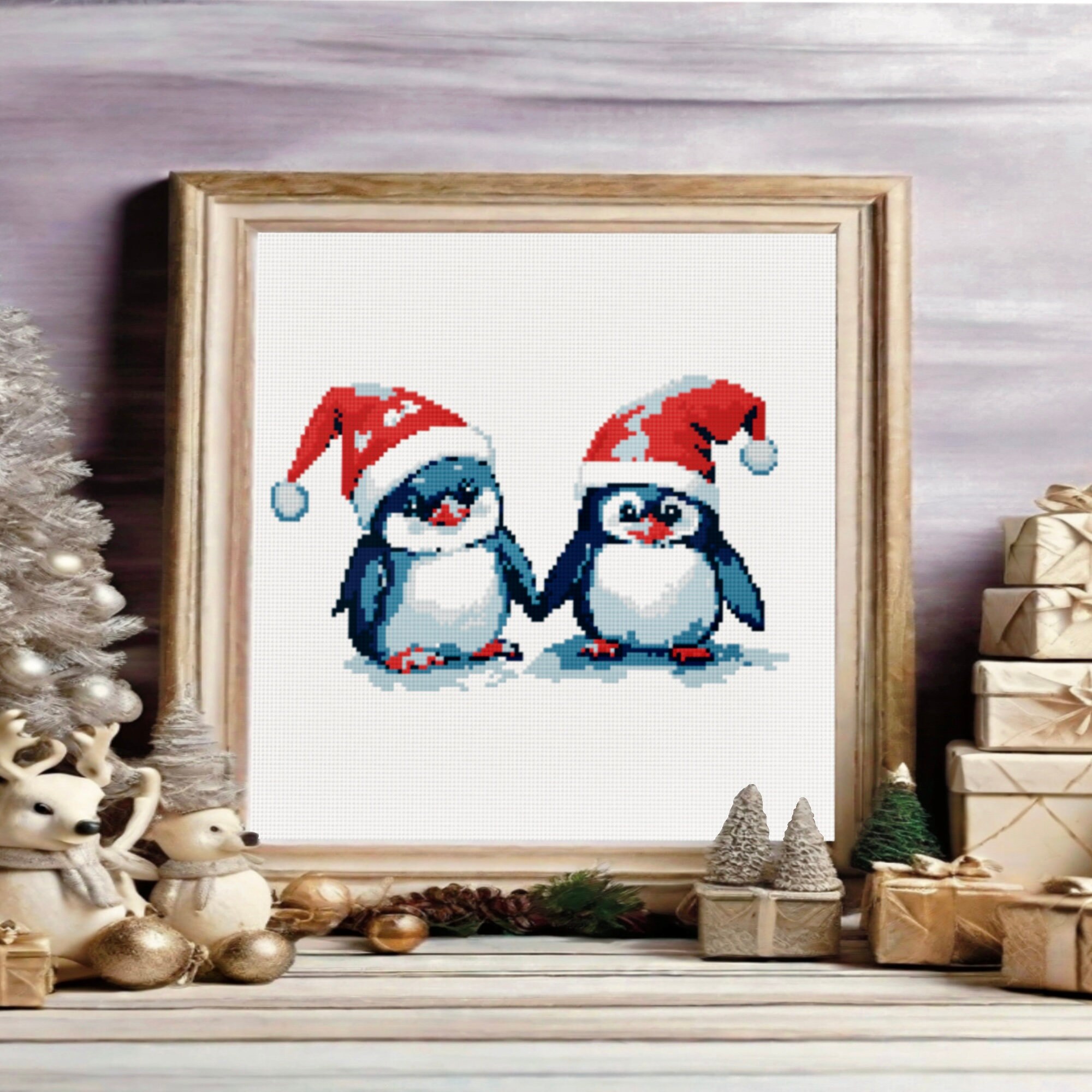 Christmas Penguins Cross Stitch, Snowy Penguins Embroidery Design ...