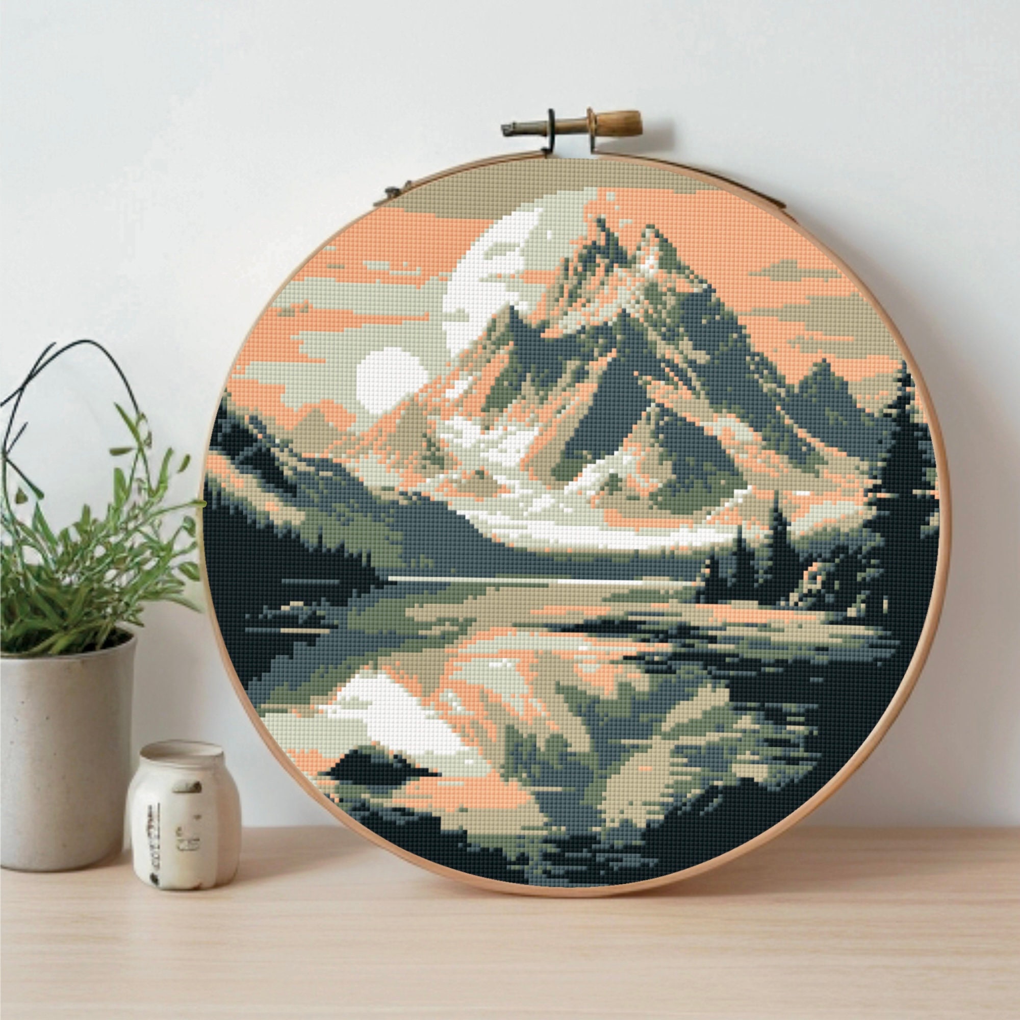 Mountain Scenery Cross Stitch Painting Few Colours Cross - Etsy