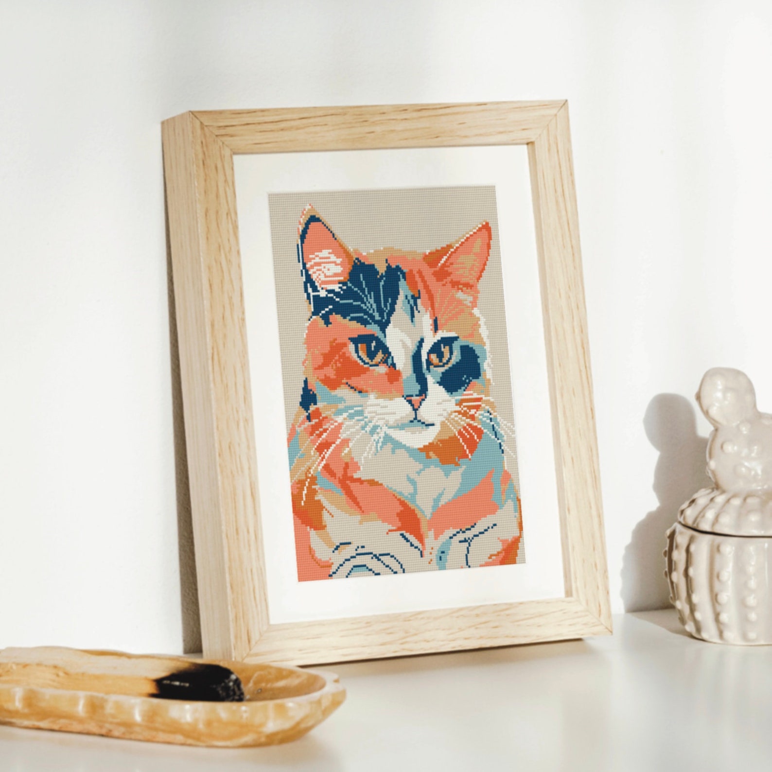 Set of Two Cat Portraits Cross Stitch Download Patterns, Abstract Cat ...