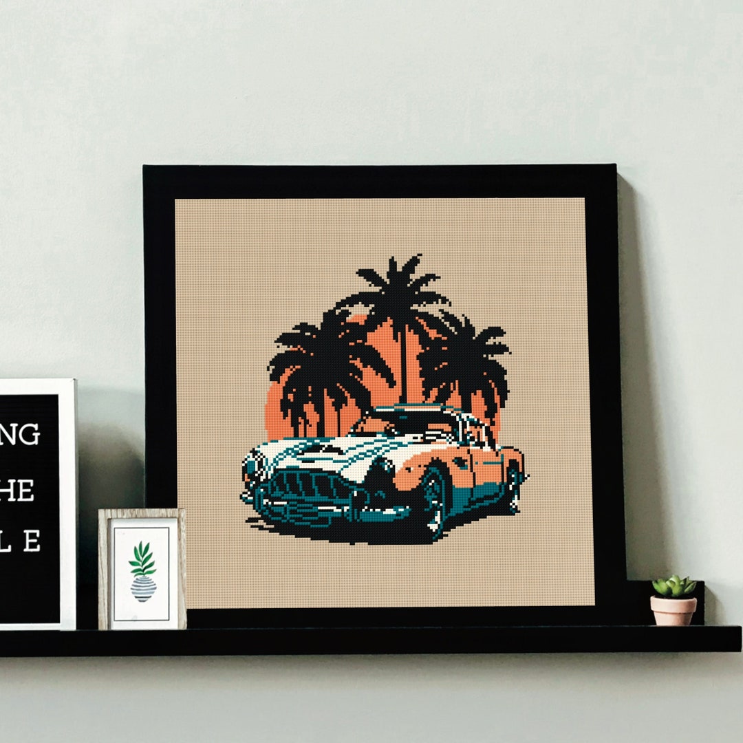 Retro Car Cross Stitch Pattern, Vintage Cross Stitch Design, Old Car ...