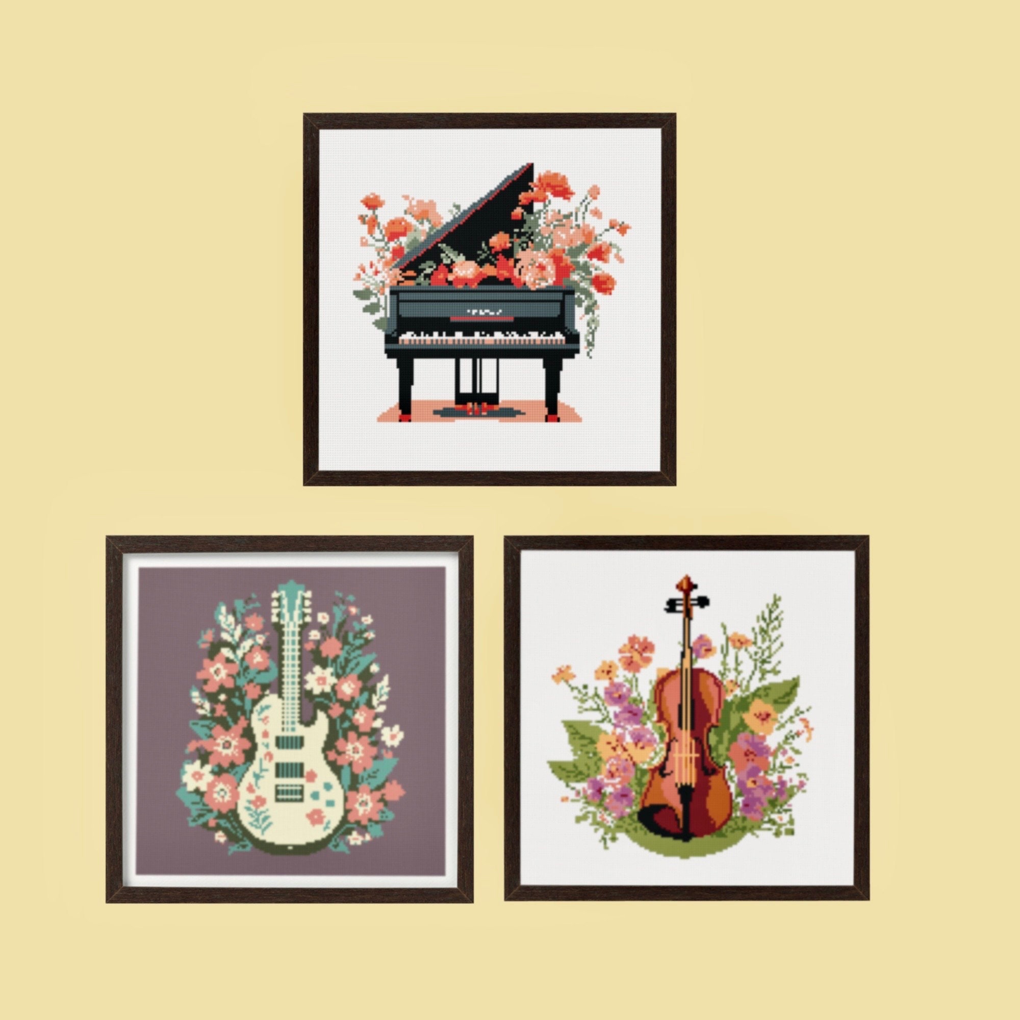Musical Instruments Bundle Cross Stitch Patterns, Piano Guitar Violin ...