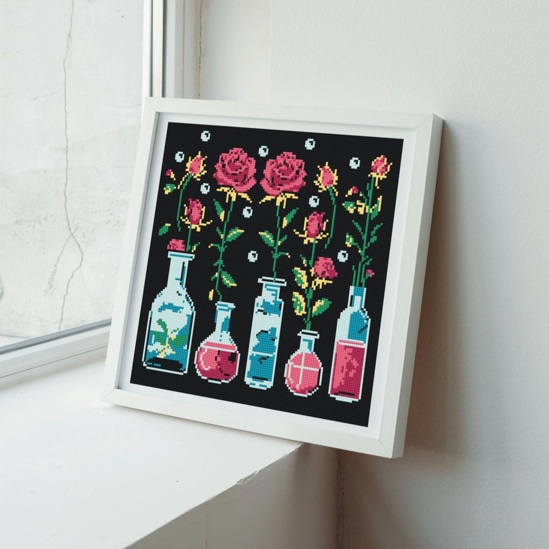 Chemistry Test Tubes Cross Stitch Pattern, Lab Bottles With Flowers ...