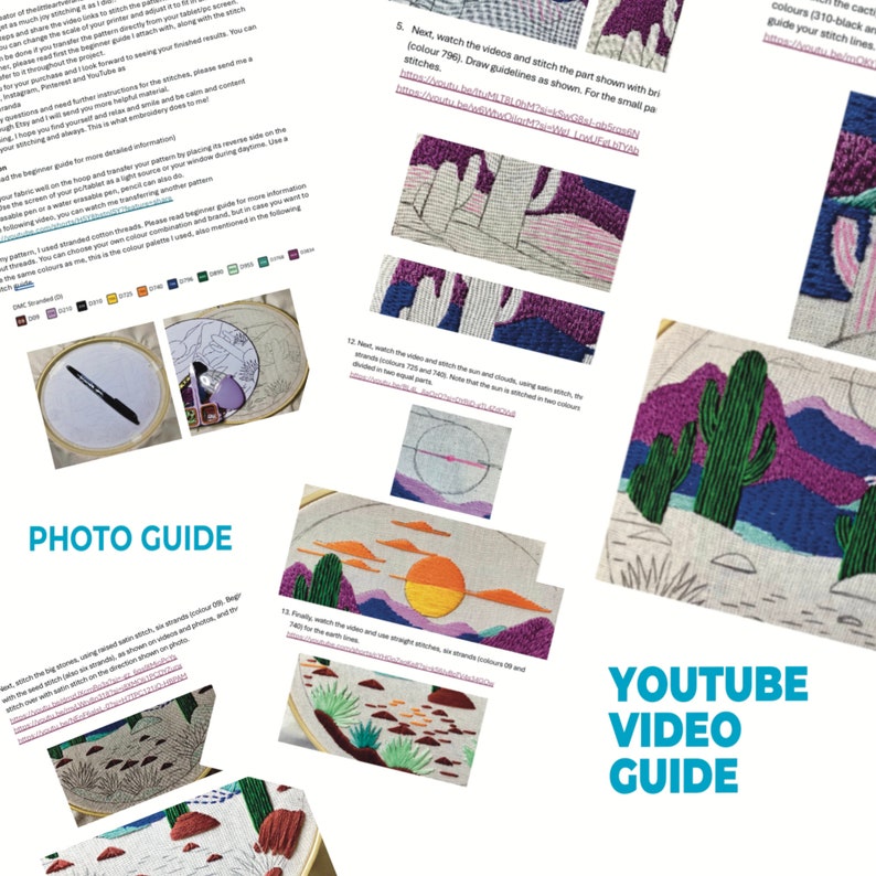 Southwestern Landscape Embroidery Digital Patterns With Video Tutorial, Cacti Desert Scenery ...