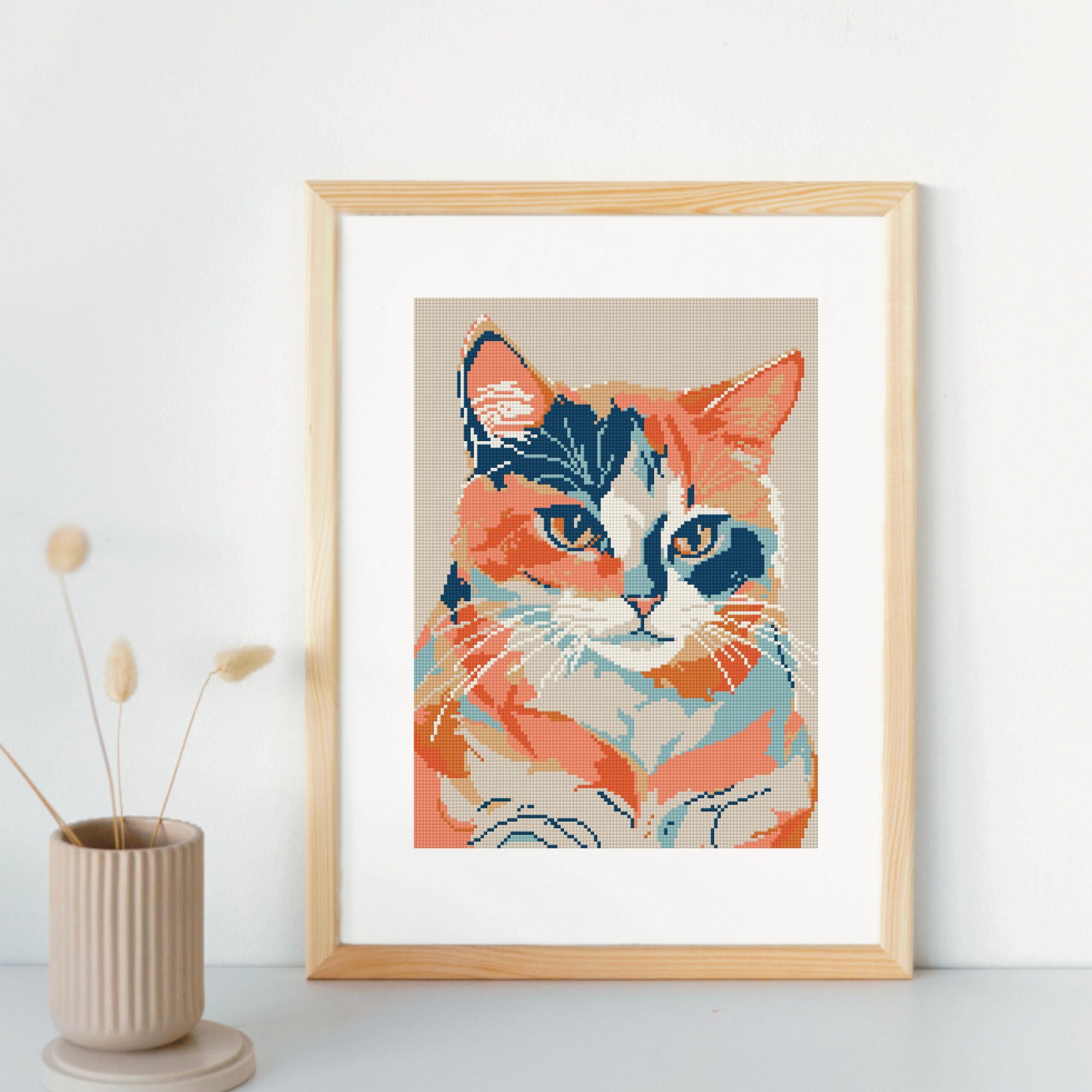 Set of Two Cat Portraits Cross Stitch Download Patterns, Abstract Cat ...
