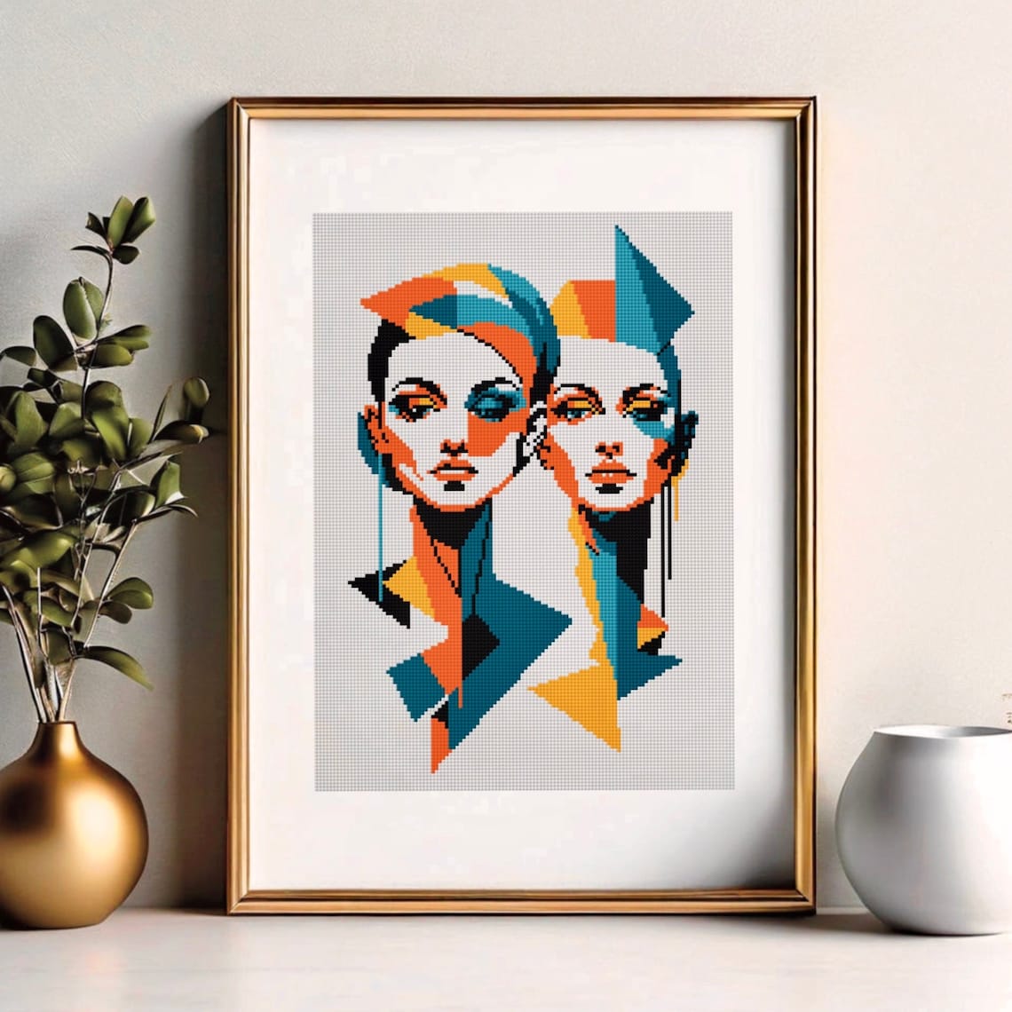 Cubism Abstract Cross Stitch Pattern, Minimalistic Geometric Cross ...