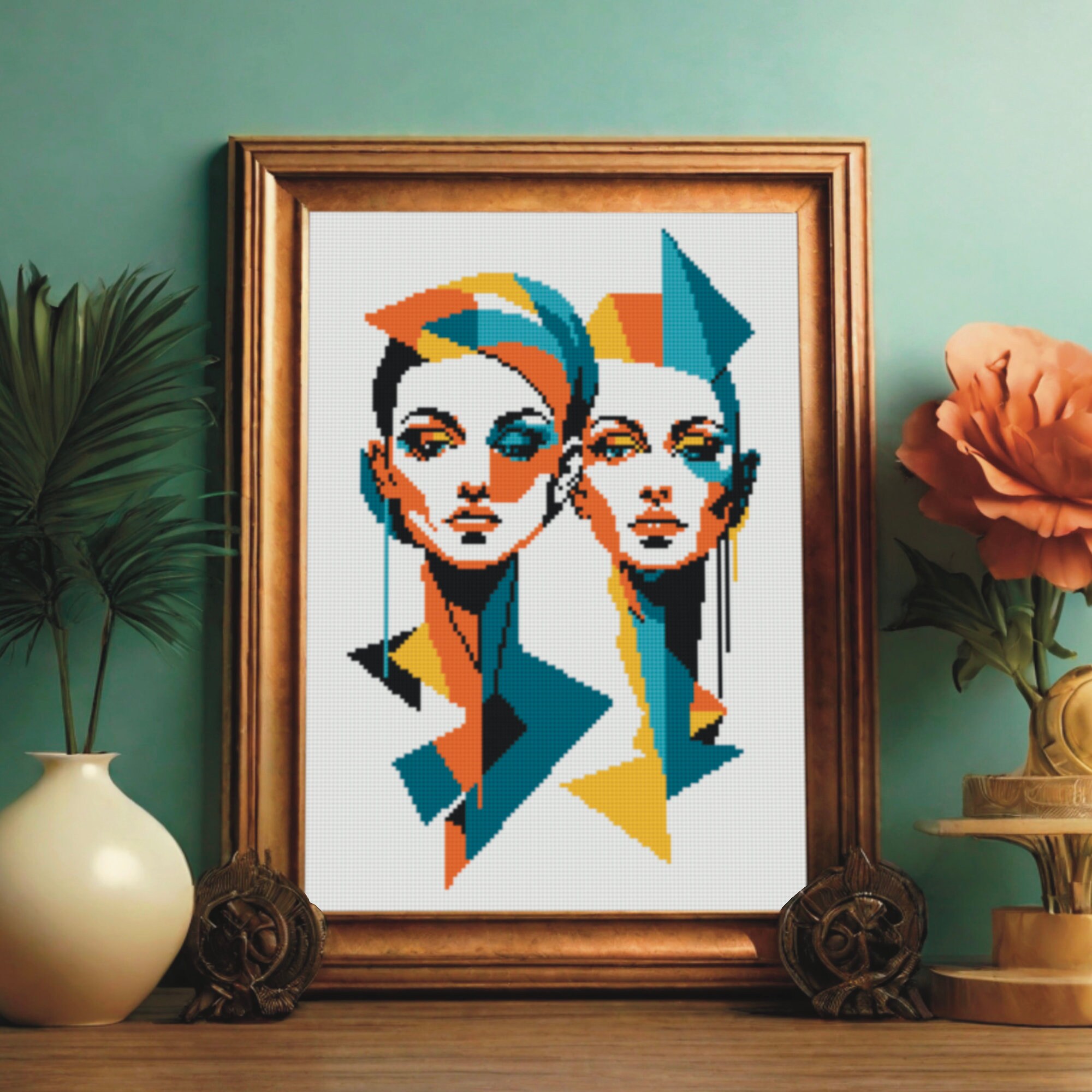Cubism Abstract Cross Stitch Pattern, Minimalistic Geometric Cross ...
