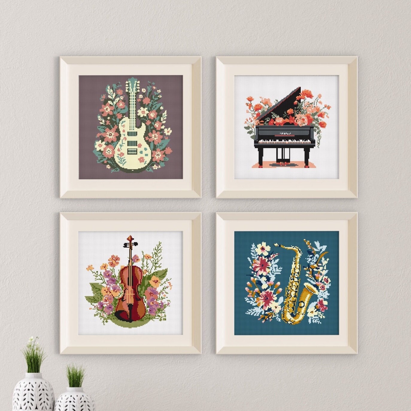 Musical Instruments Bundle Cross Stitch Patterns, Piano Guitar Violin ...