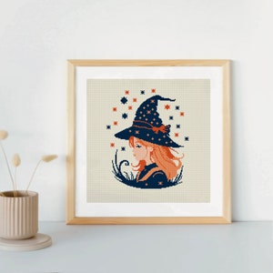 Little Witch Girl Cross Stitch Pattern, Whimsical Girl Cute Nursery ...