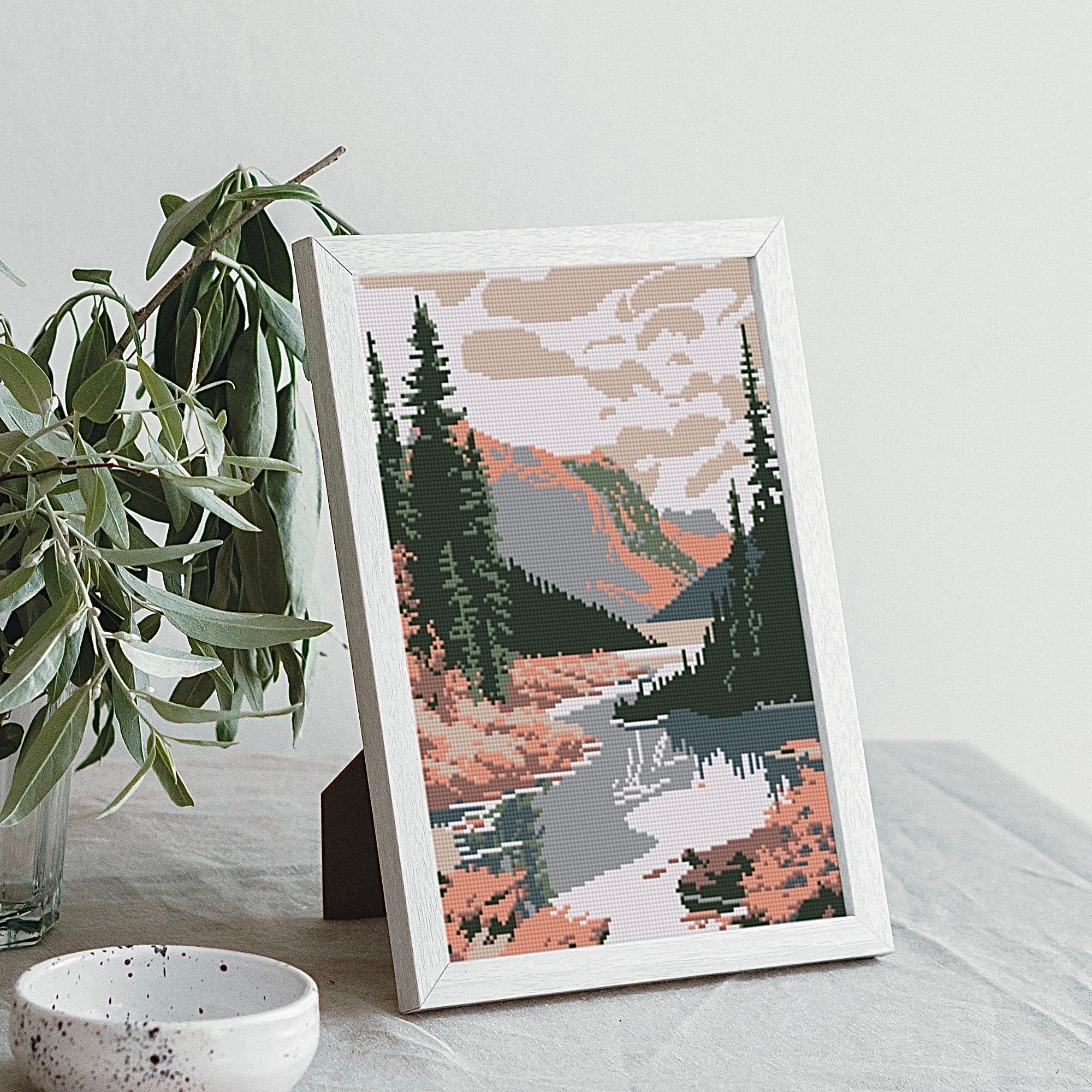 Mountain River Landscape Cross Stitch, Forest Scenery Cross Stitch ...