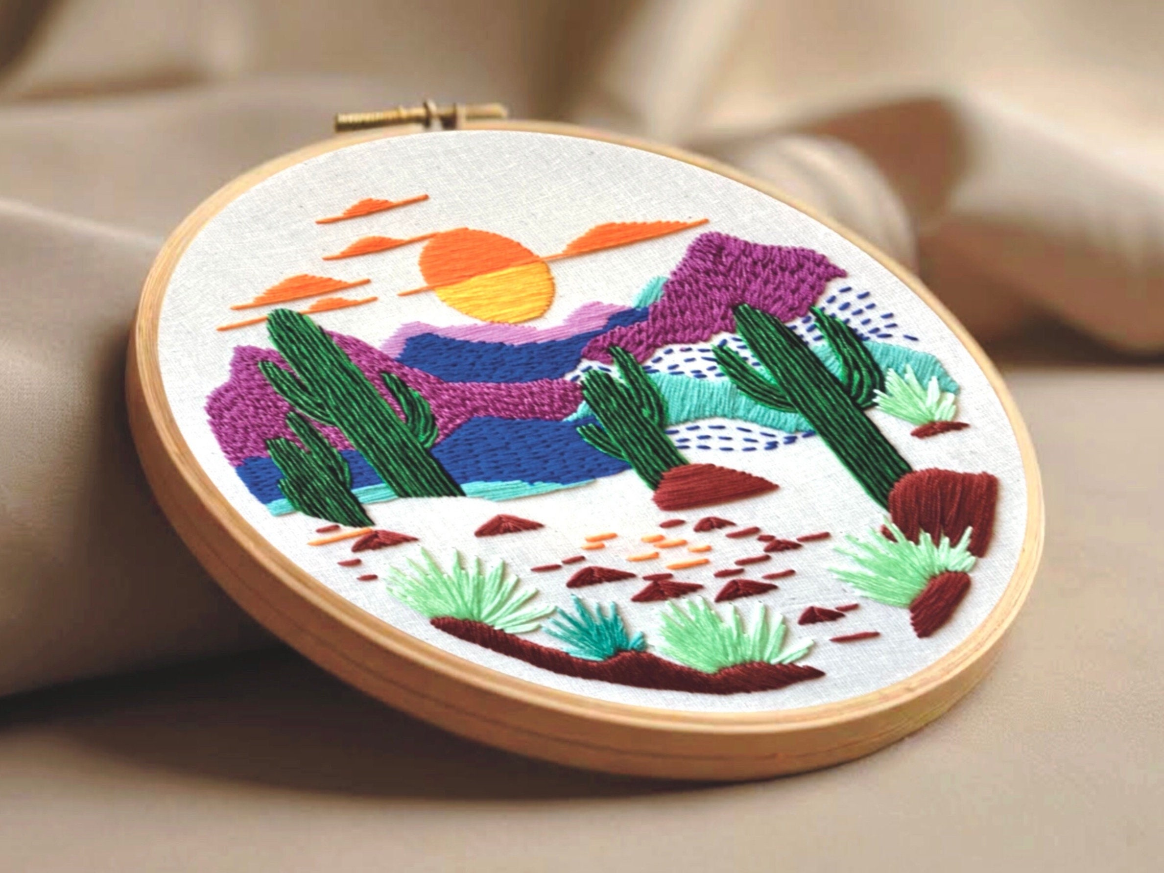 Western Landscape Embroidery Art With Video Guide, Cacti Southwestern ...