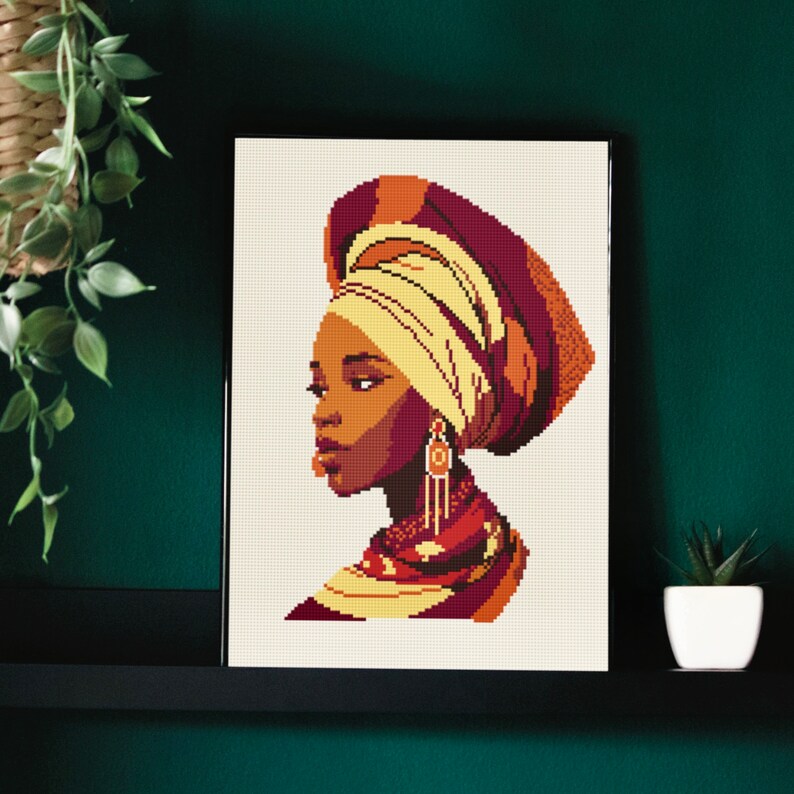 Traditional African Cross Stitch Pattern, African Woman With Head Wrap ...