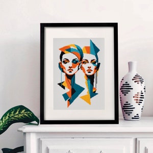 Cubism Abstract Cross Stitch Pattern, Minimalistic Geometric Cross ...