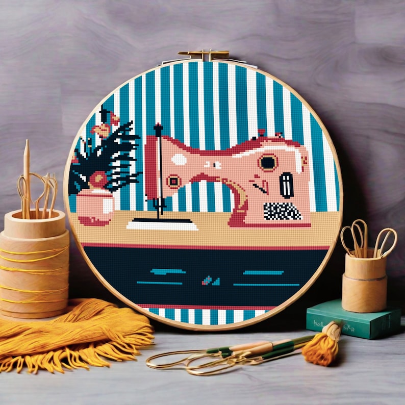Sewing Machine Cross Stitch Pattern, Craft Room Cross Stitch Pattern ...