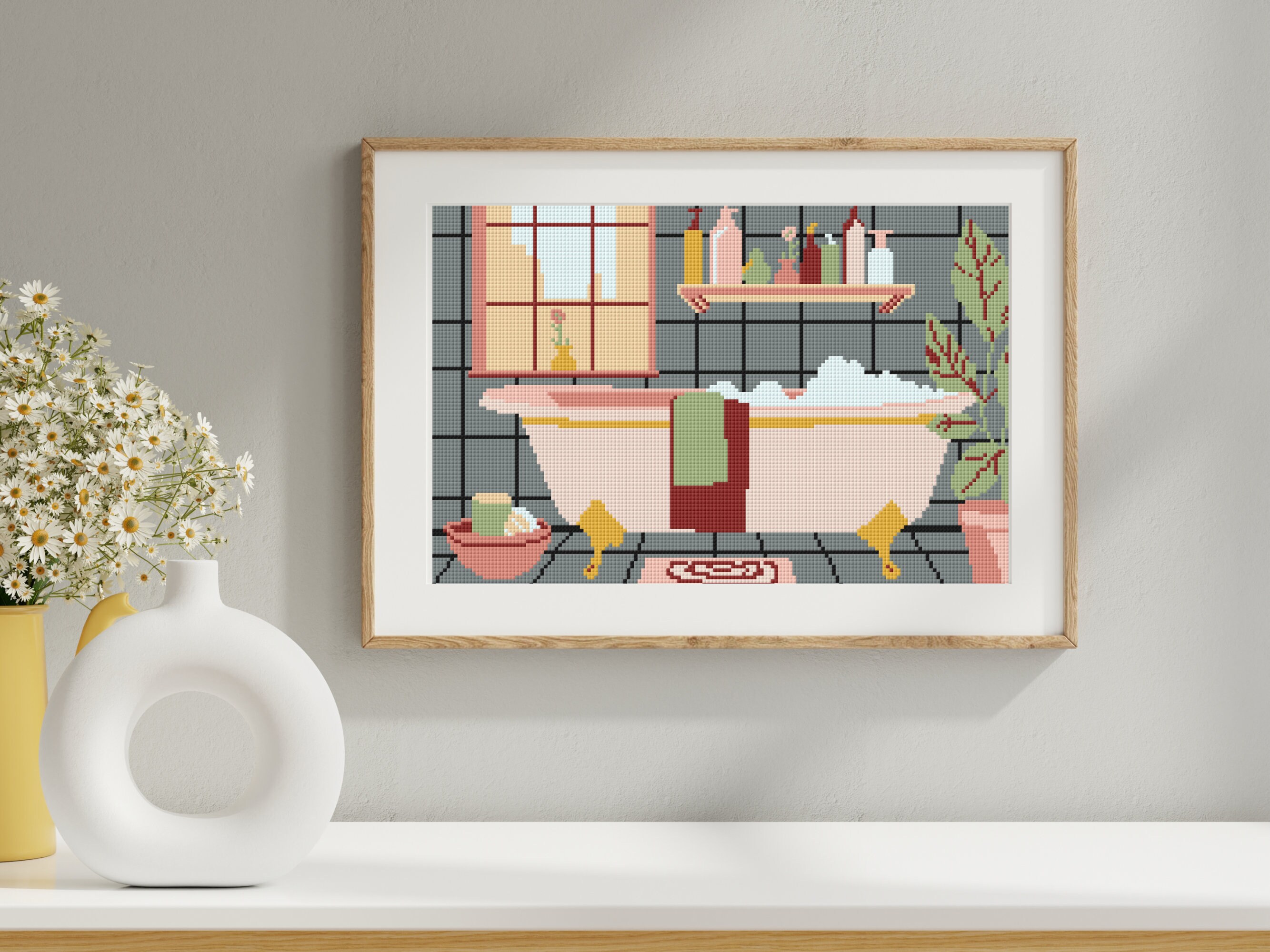 In the Bathroom Cross Stitch Pattern, Bathtub Funky Counted Cross ...