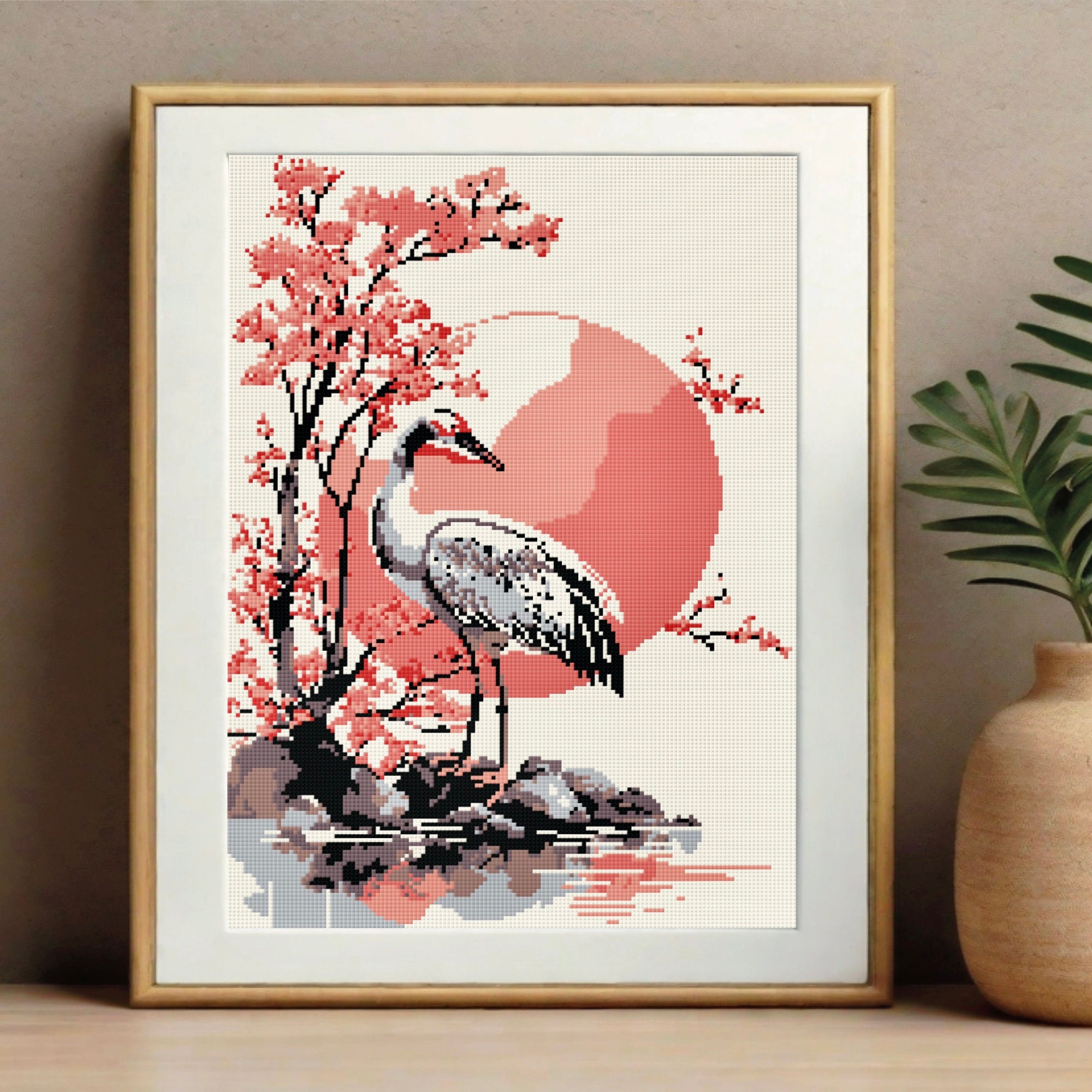 Japanese Art Cross Stitch, Crane Cross Stitch Pattern, Asian Cross ...