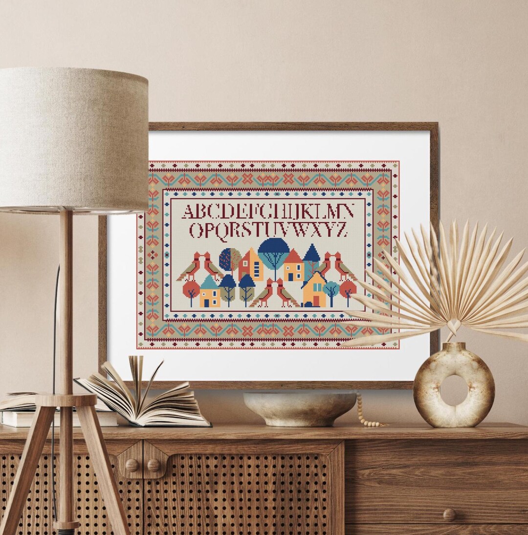 Primitive Sampler Alphabet Village Cross Stitch Pdf Pattern, Houses and ...