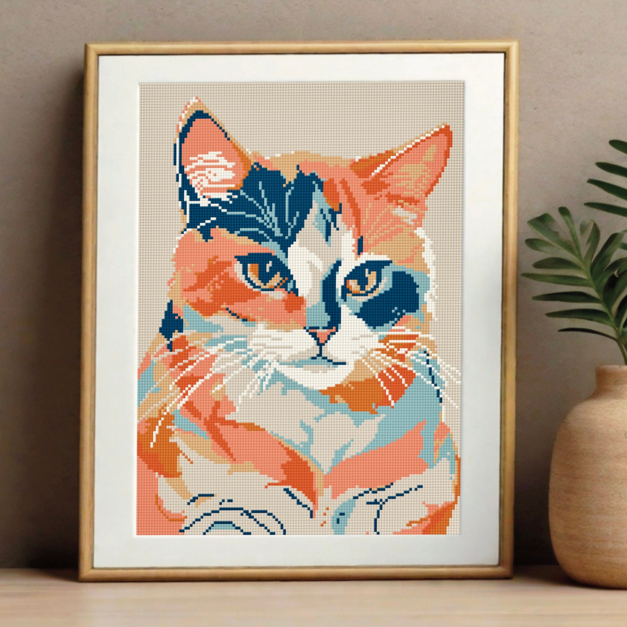 Cat Portrait Cross Stitch Pattern, Abstract Cat Cross Stitch Design ...