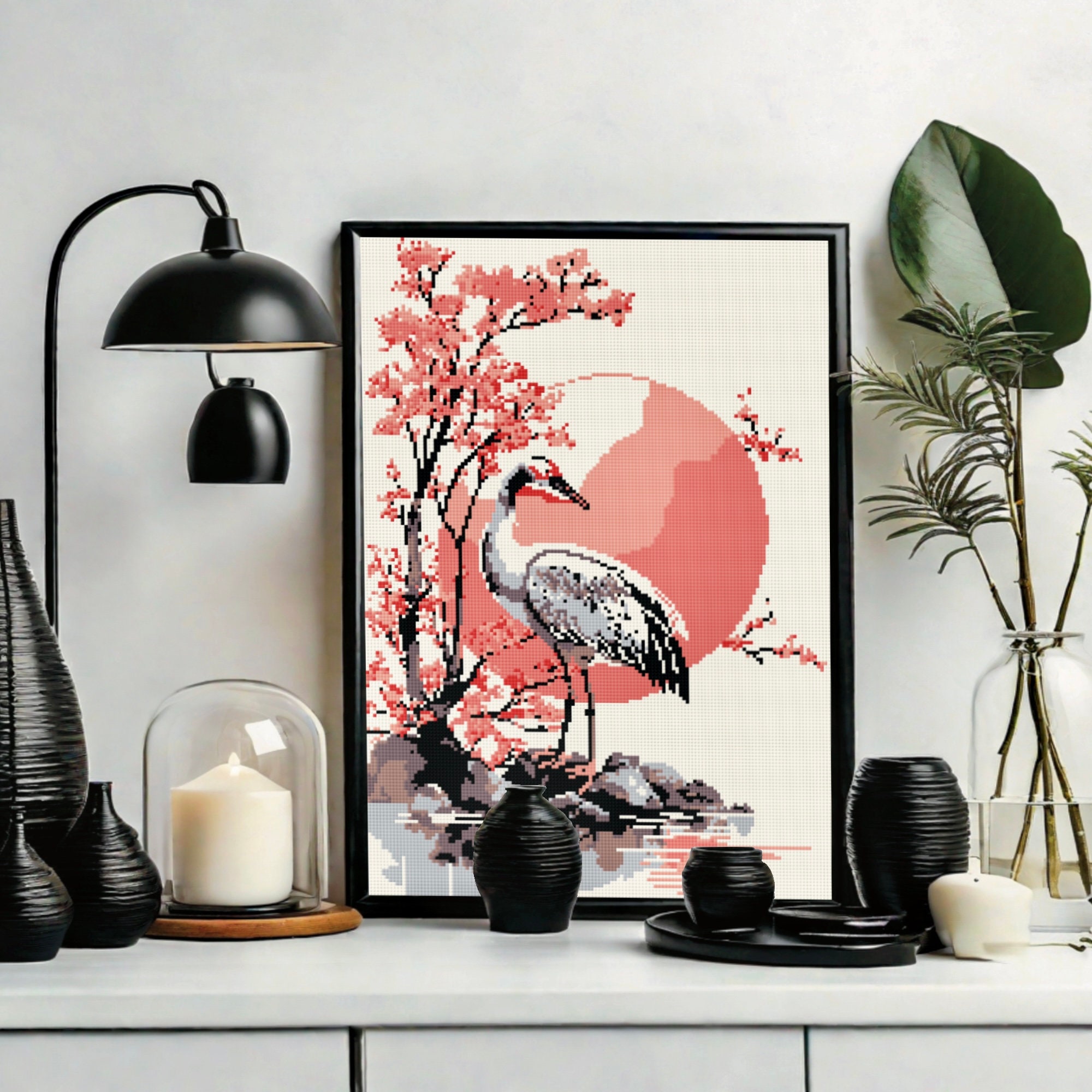 Japanese Art Cross Stitch, Crane Cross Stitch Pattern, Asian Cross ...