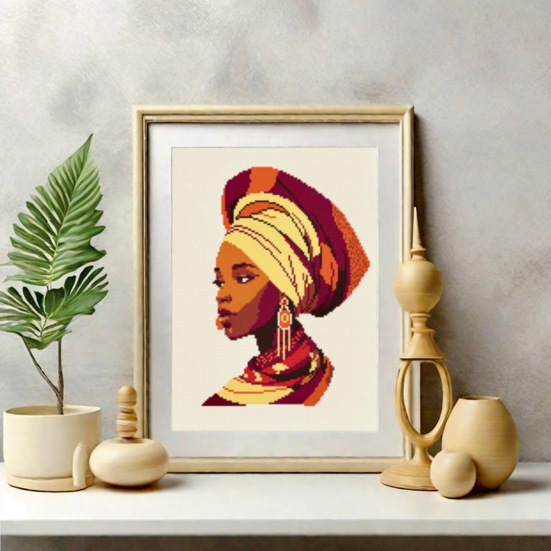Traditional African Cross Stitch Pattern, African Woman With Head Wrap ...