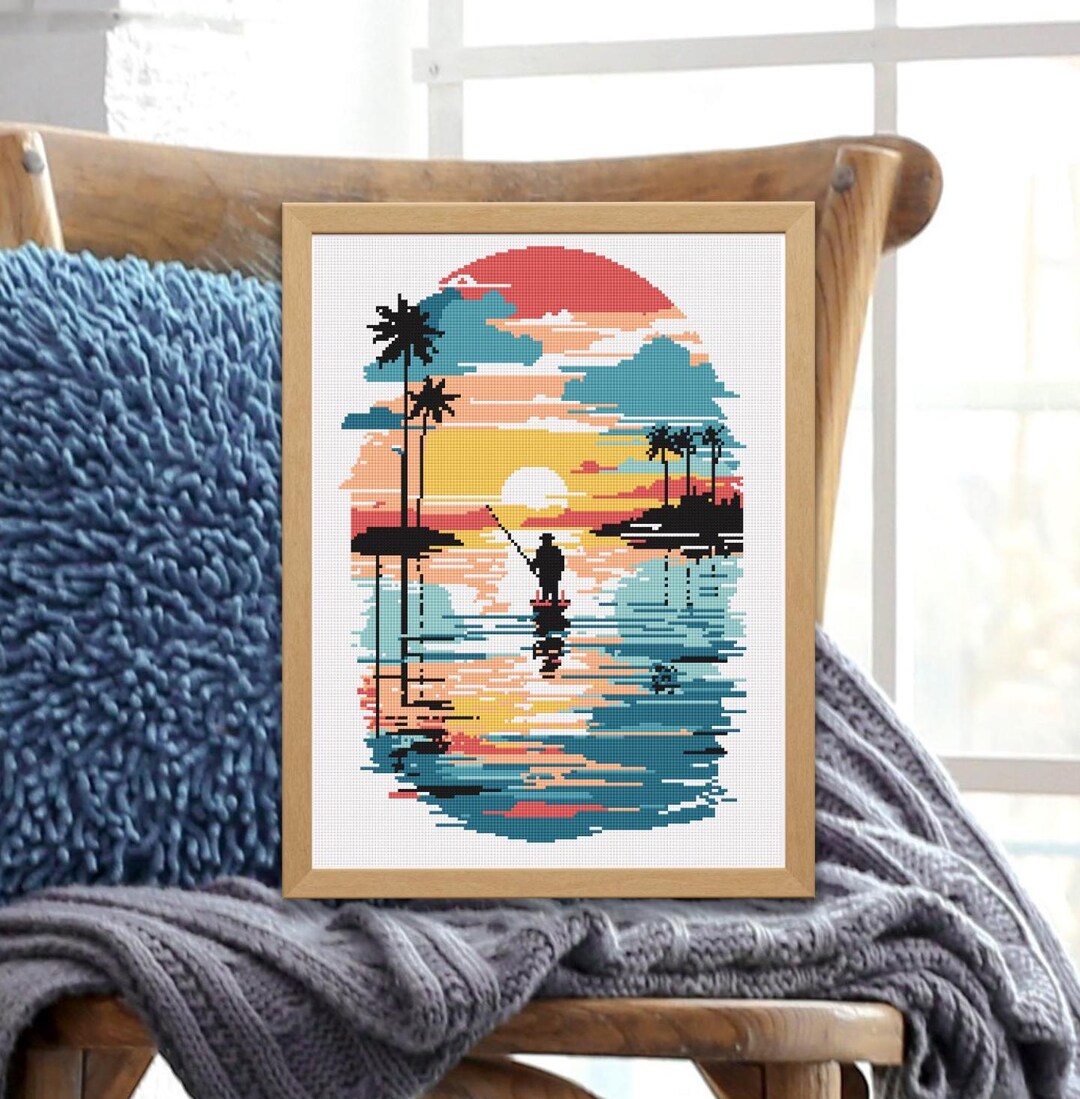 Fisherman Cross Stitch Pattern, Fishing Cross Stitch, Fishing ...