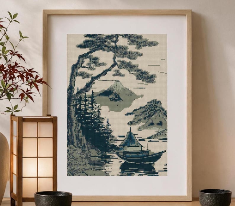 Japanese Boat Cross Stitch Pattern: Asian Landscape (PDF Pattern) - Etsy