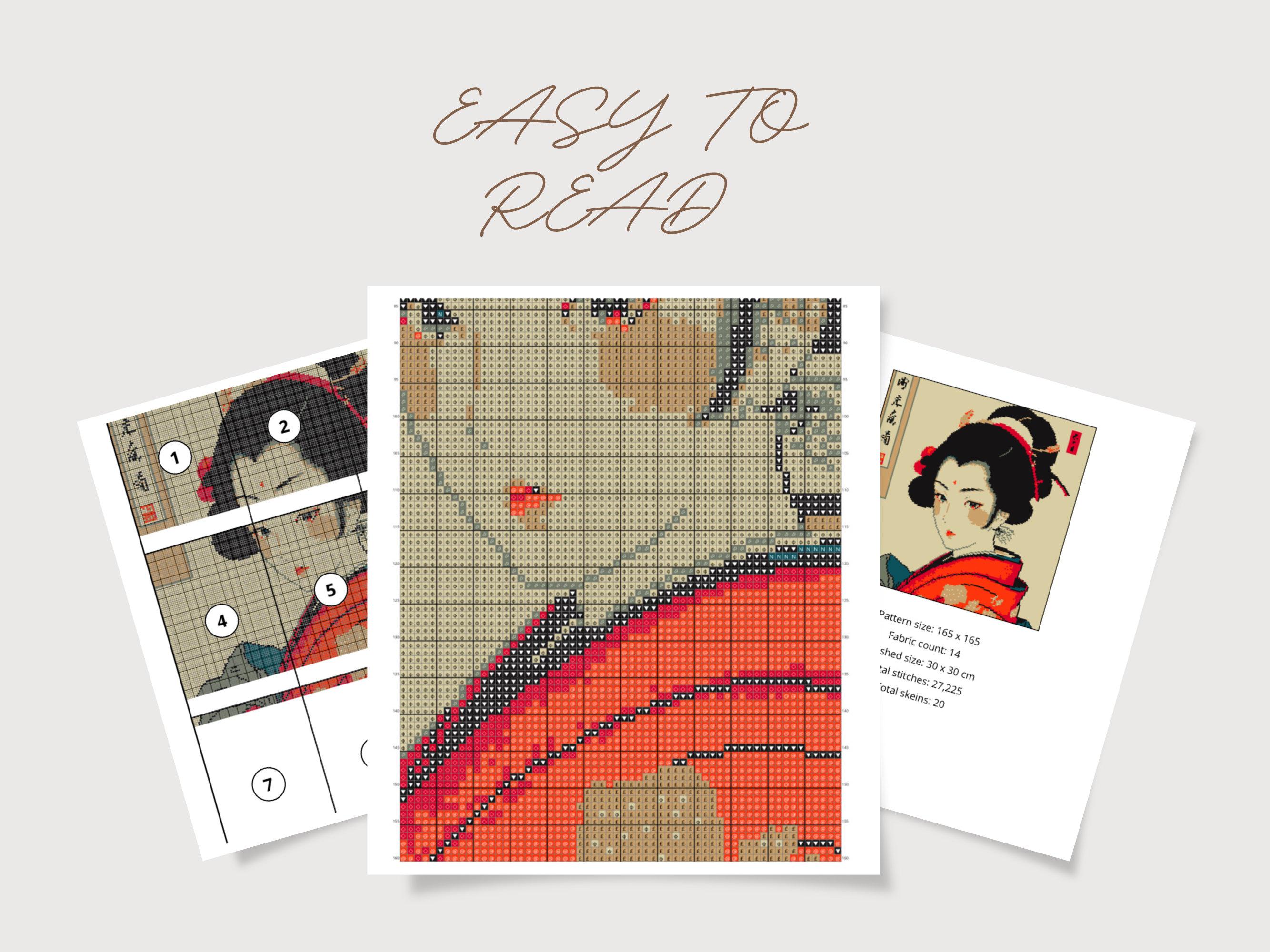 Geisha Wall Art Cross Stitch Patterns, Oriental Asian Cross Stitch Set ...