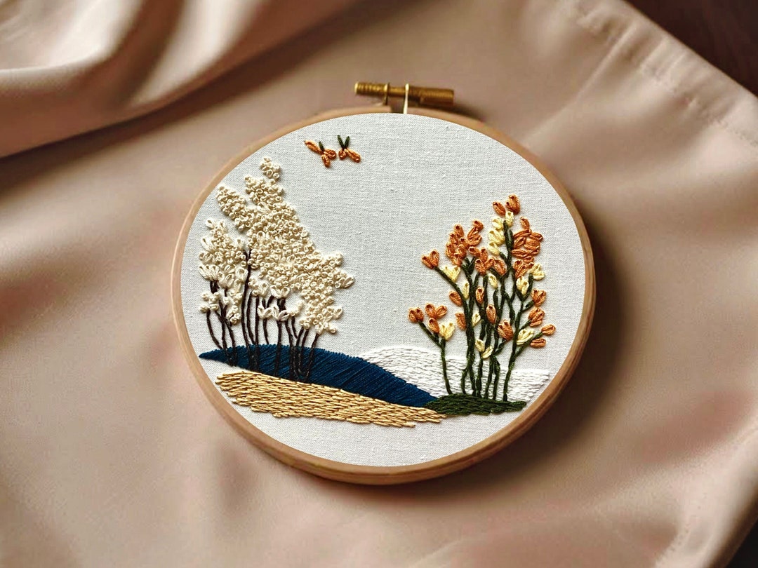 Minimalistic Abstract Landscape Embroidery Pattern With Video and Photo ...
