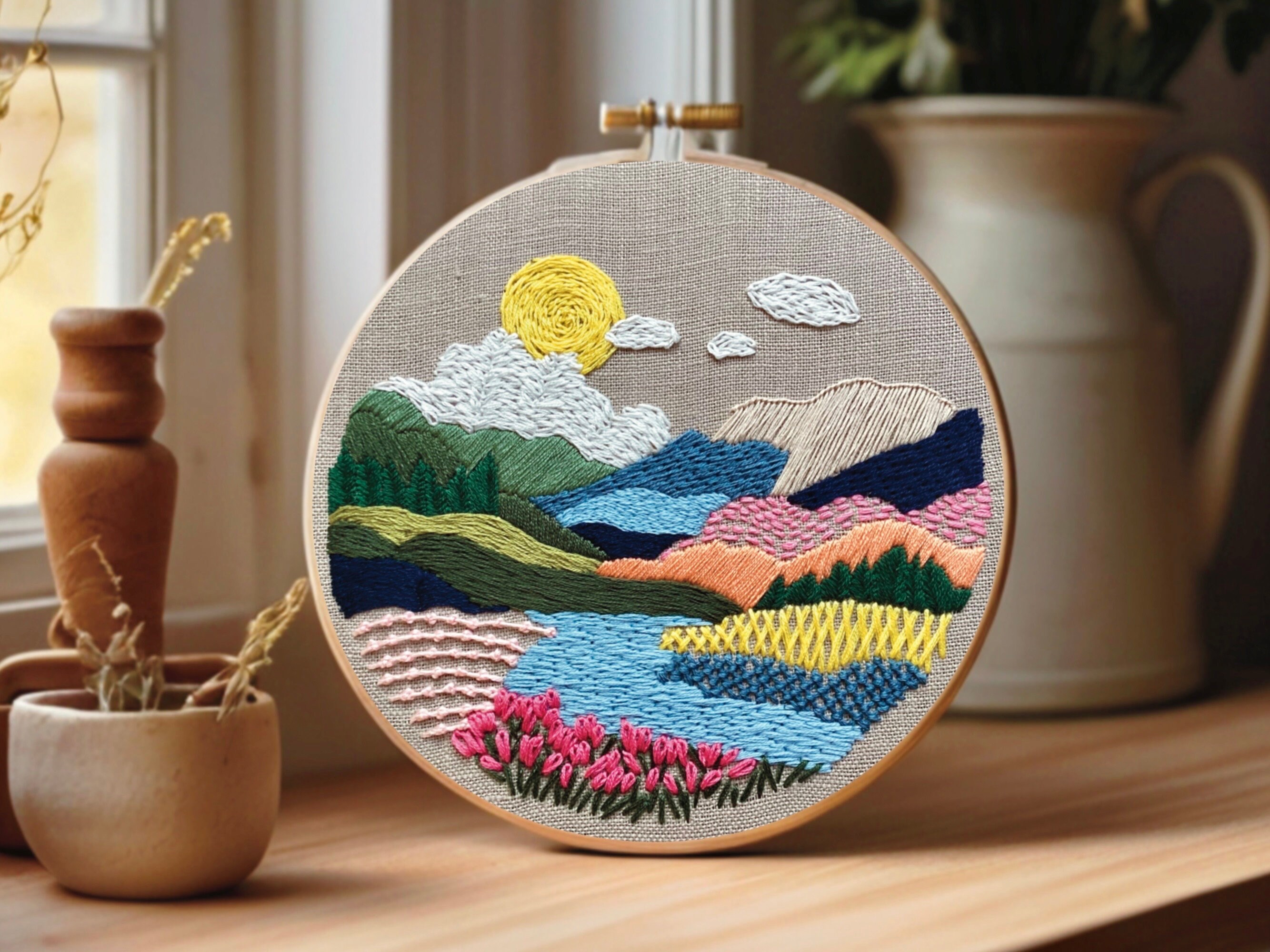 River Fields Scenery Embroidery Pattern With Step by Step Video and ...