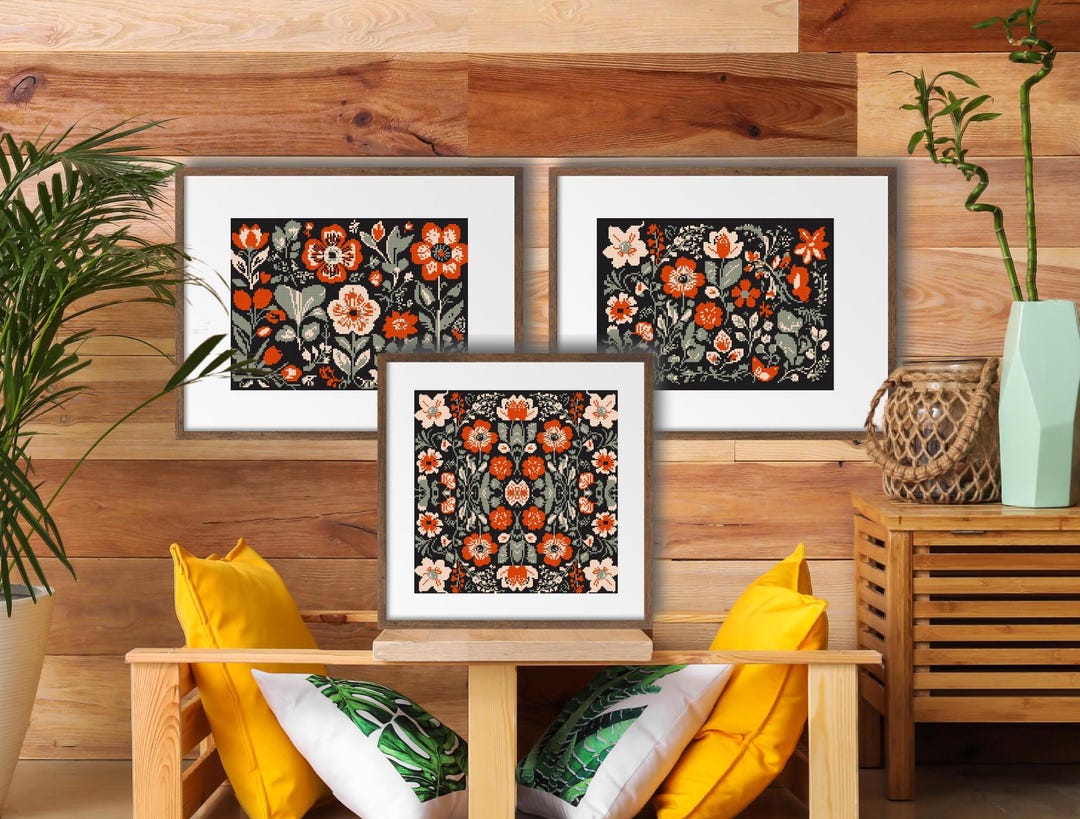 Scandinavian Minimalist Floral Set of 3 Pdf Patterns for Cross Stitch ...
