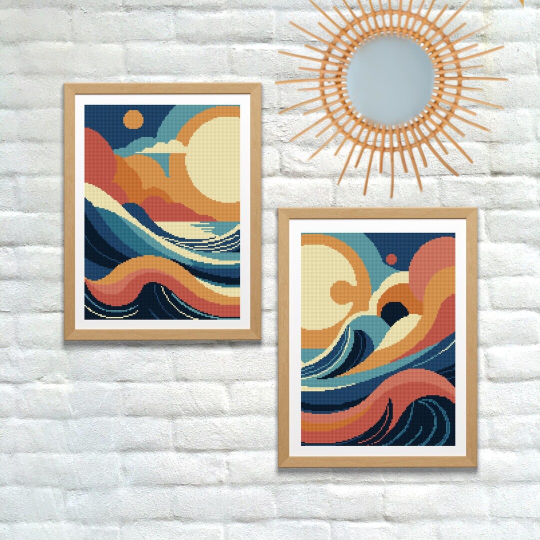 Retro Abstract Minimalist Cross Stitch Set Patterns, Simple Modern Art ...