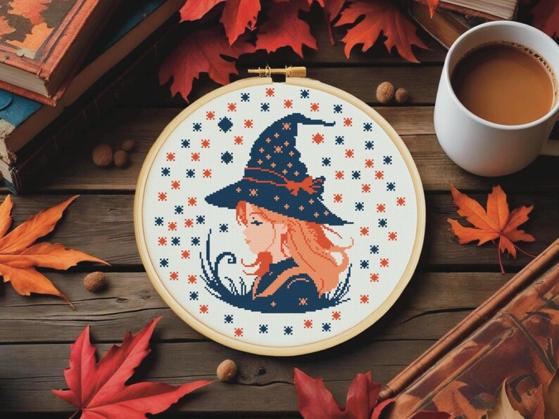 Little Witch Girl Cross Stitch Pattern: Whimsical Magic Spell (PDF ...