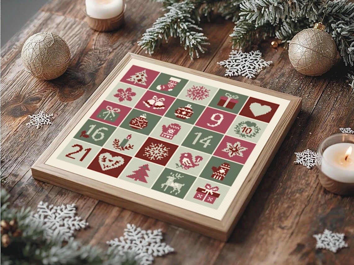 Scandi Advent Calendar Cross Stitch Pattern: Nordic Folk Art (digital ...