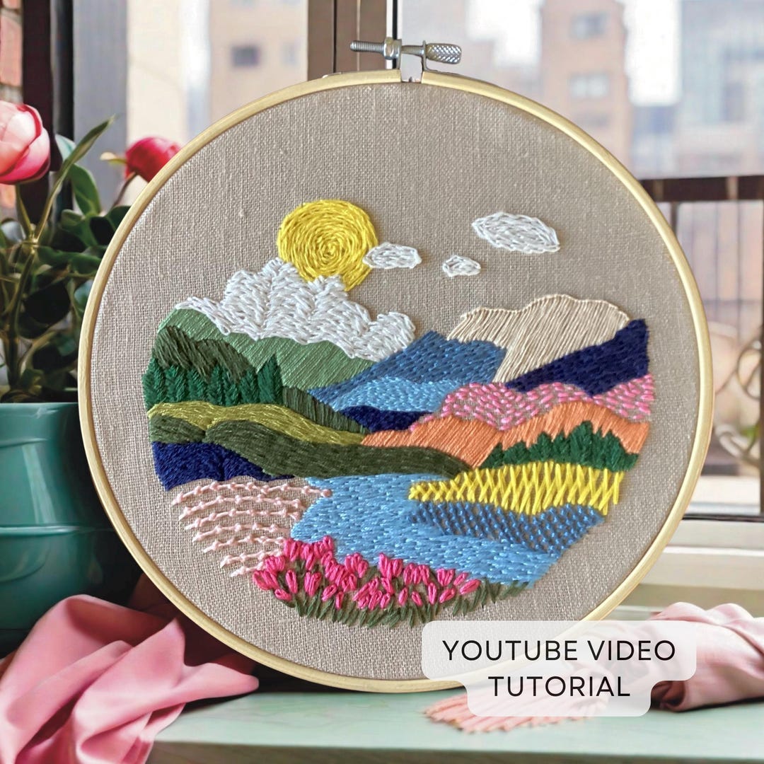 River Fields Scenery Embroidery Pattern With Step by Step Video and ...