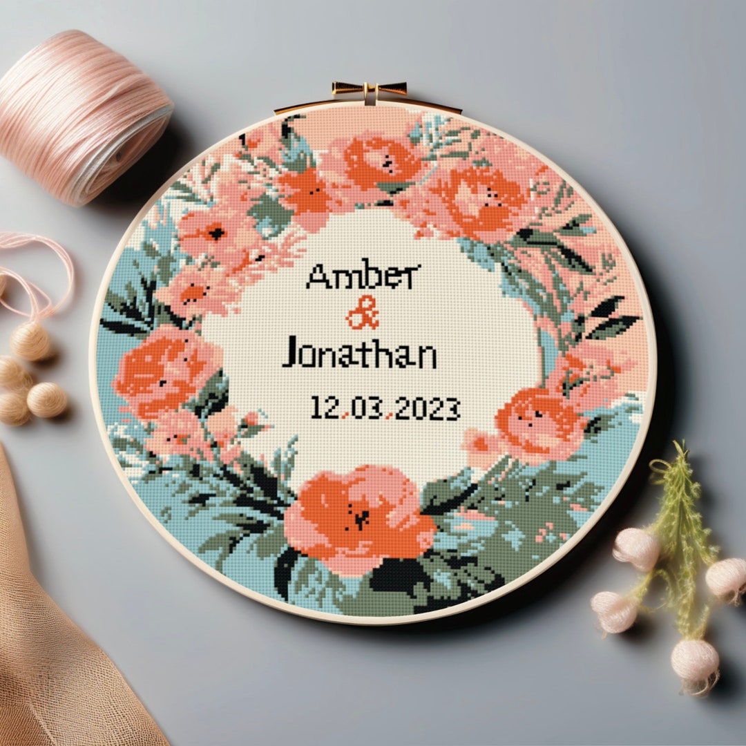 Wedding Cross Stitch Sampler, Personalised Wedding Gift for the Couple ...