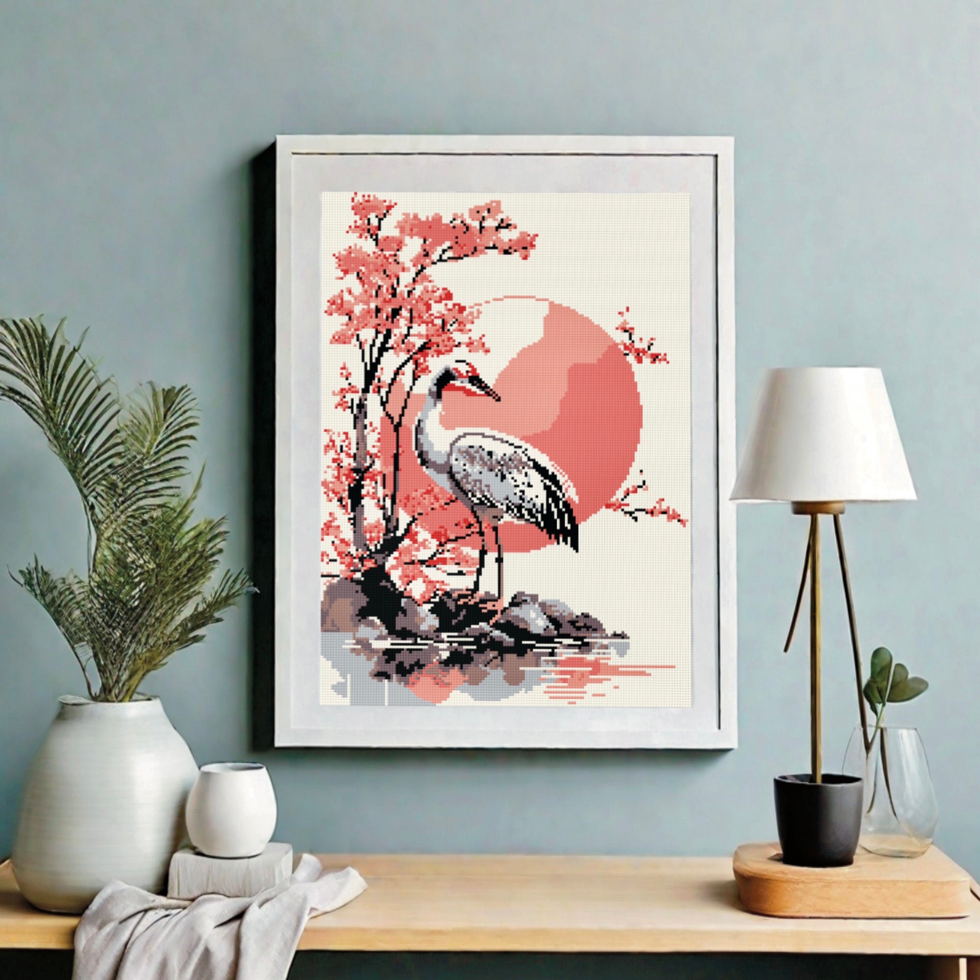 Japanese Art Cross Stitch, Crane Cross Stitch Pattern, Asian Cross ...