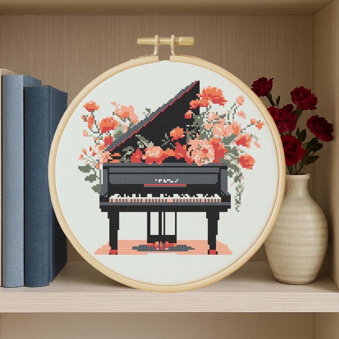 Piano Cross Stitch, Musical Instrument Cross Stitch Pattern, Piano ...