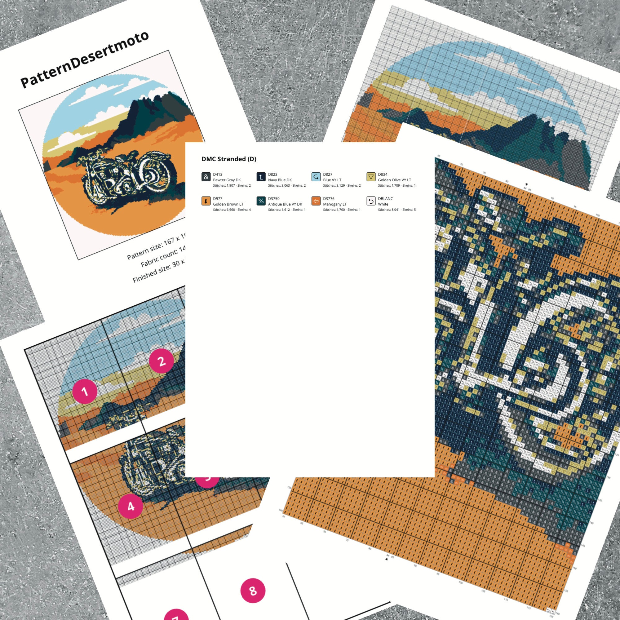 Motorbike Cross Stitch, Motorcycle Cross Stitch Pattern, Southwestern ...